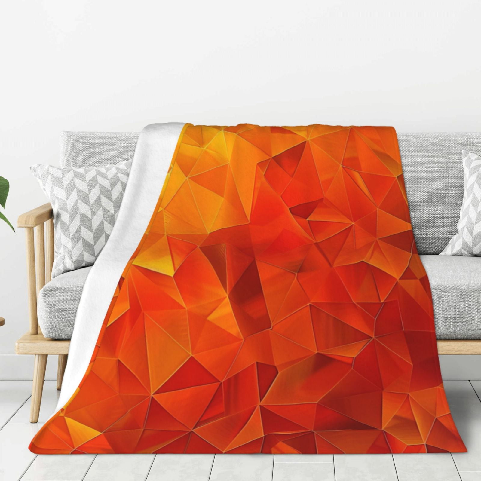 Red Orange Grid Lightweight Plush Fuzzy Cozy Soft Blankets 80"X60 ...