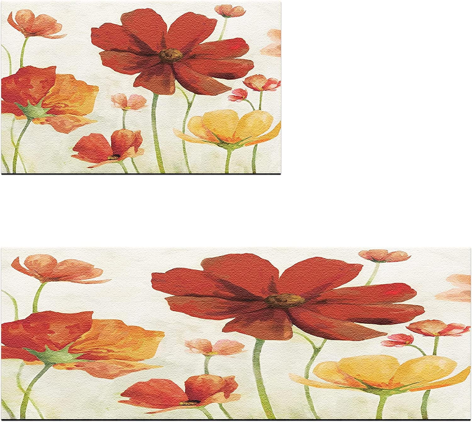Red Orange Kitchen Rugs Set of 2 Anti-Fatigue Cushioned Floor Mats ...