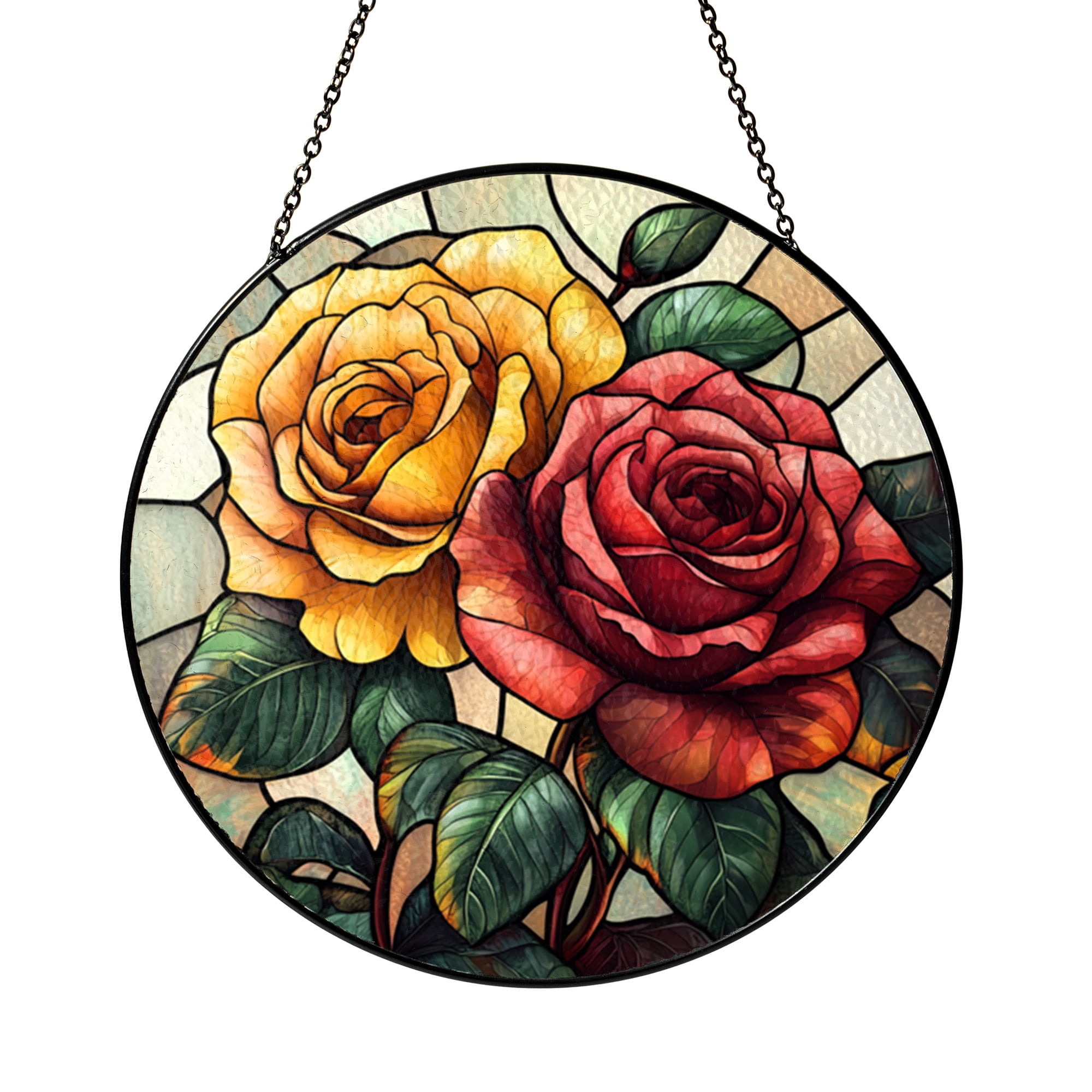Red Orange Rose Stained Glass Style Suncatcher – Floral Window Decor ...