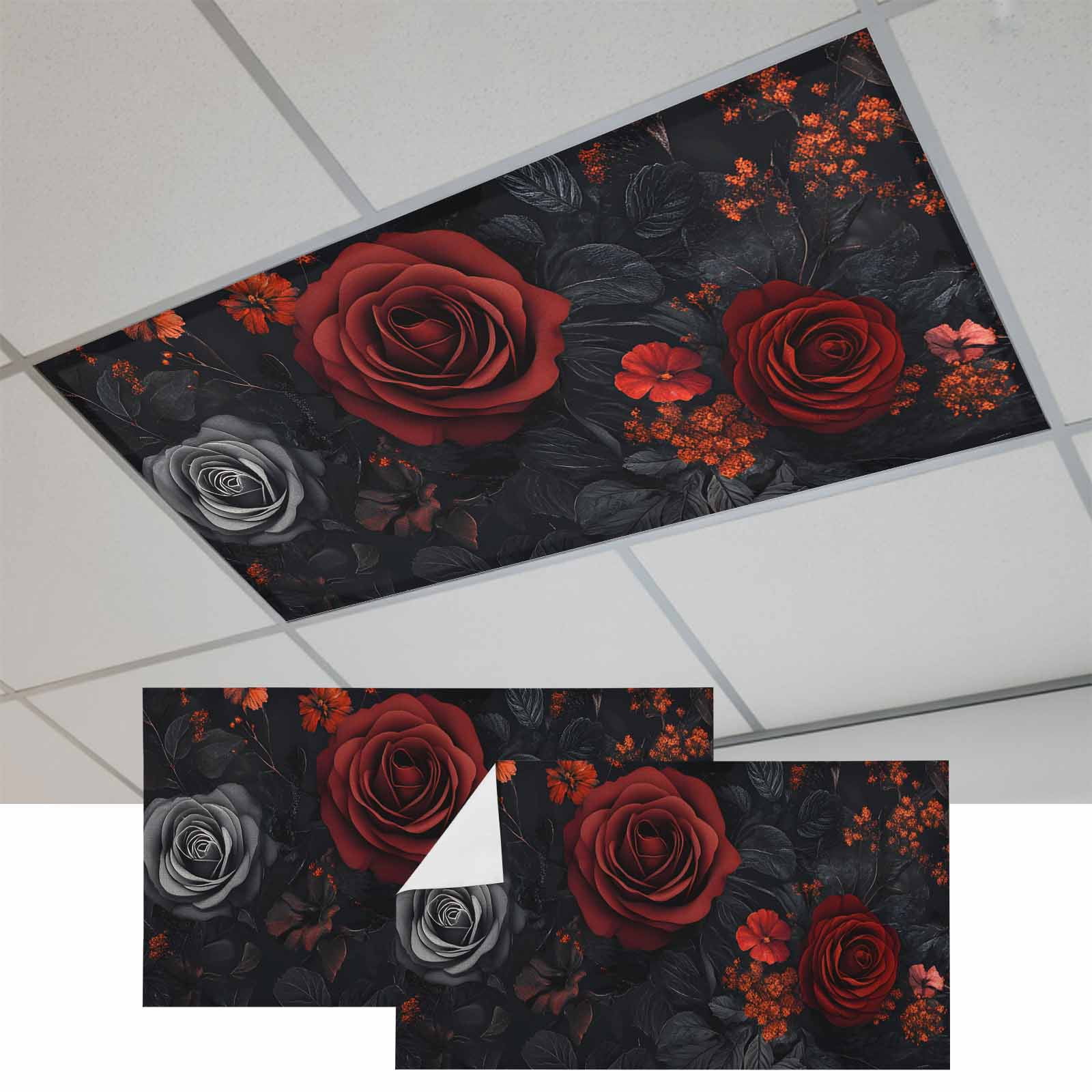 Red Orange Roses Magnetic Fluorescent Light Covers for Ceiling Lights ...