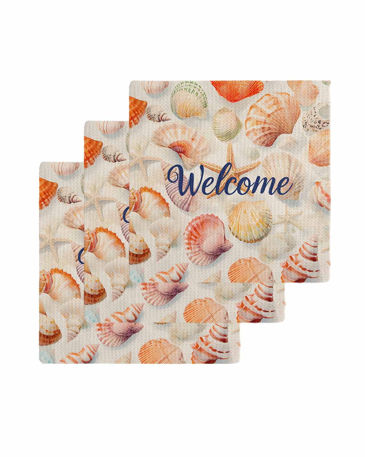 Red Orange Shell Coastal Kitchen Dish Towels for Drying Dishes Set of 3 ...