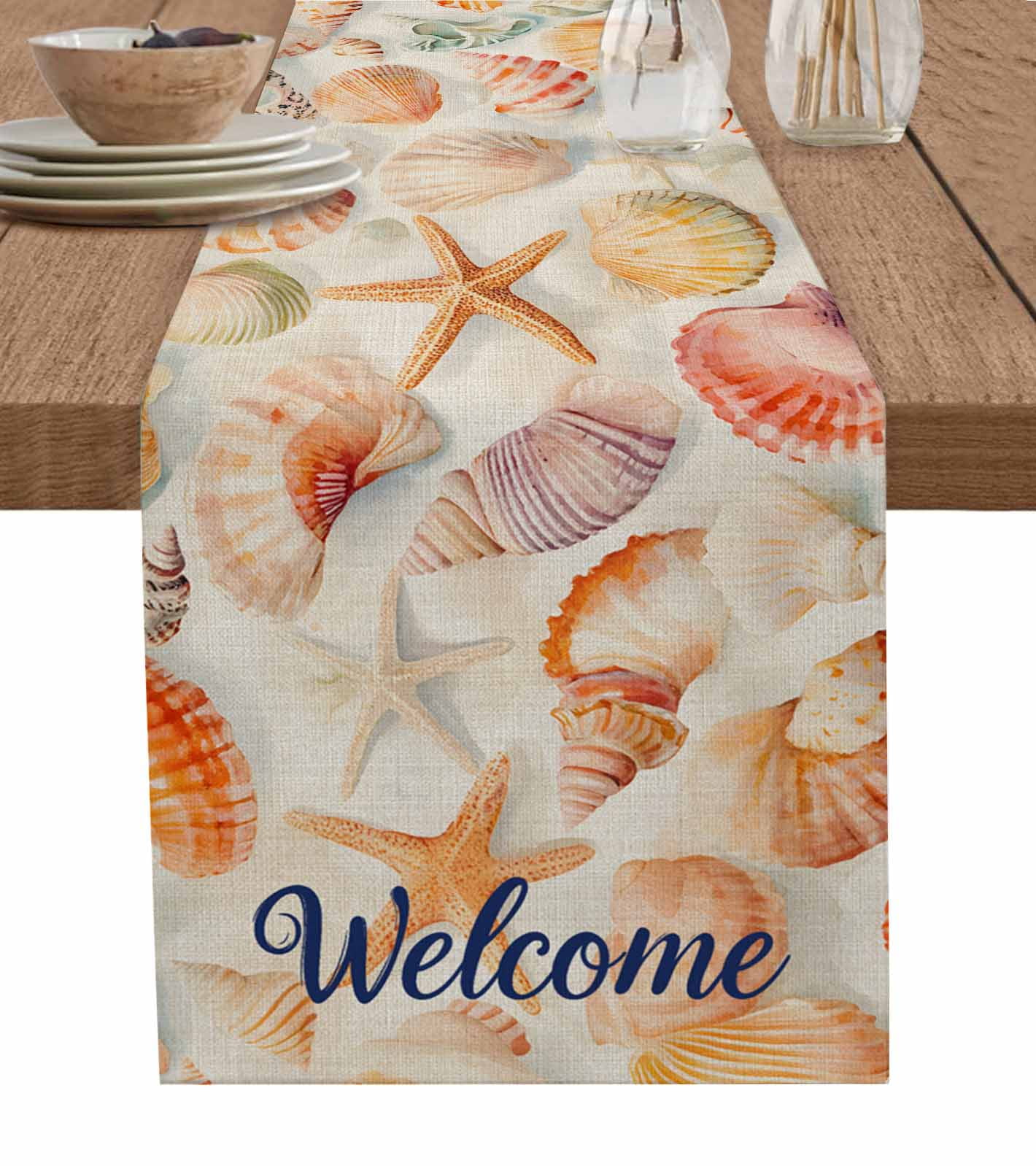 Red Orange Shell Coastal Table Runner 72 Inches, Summer Beach Ocean ...