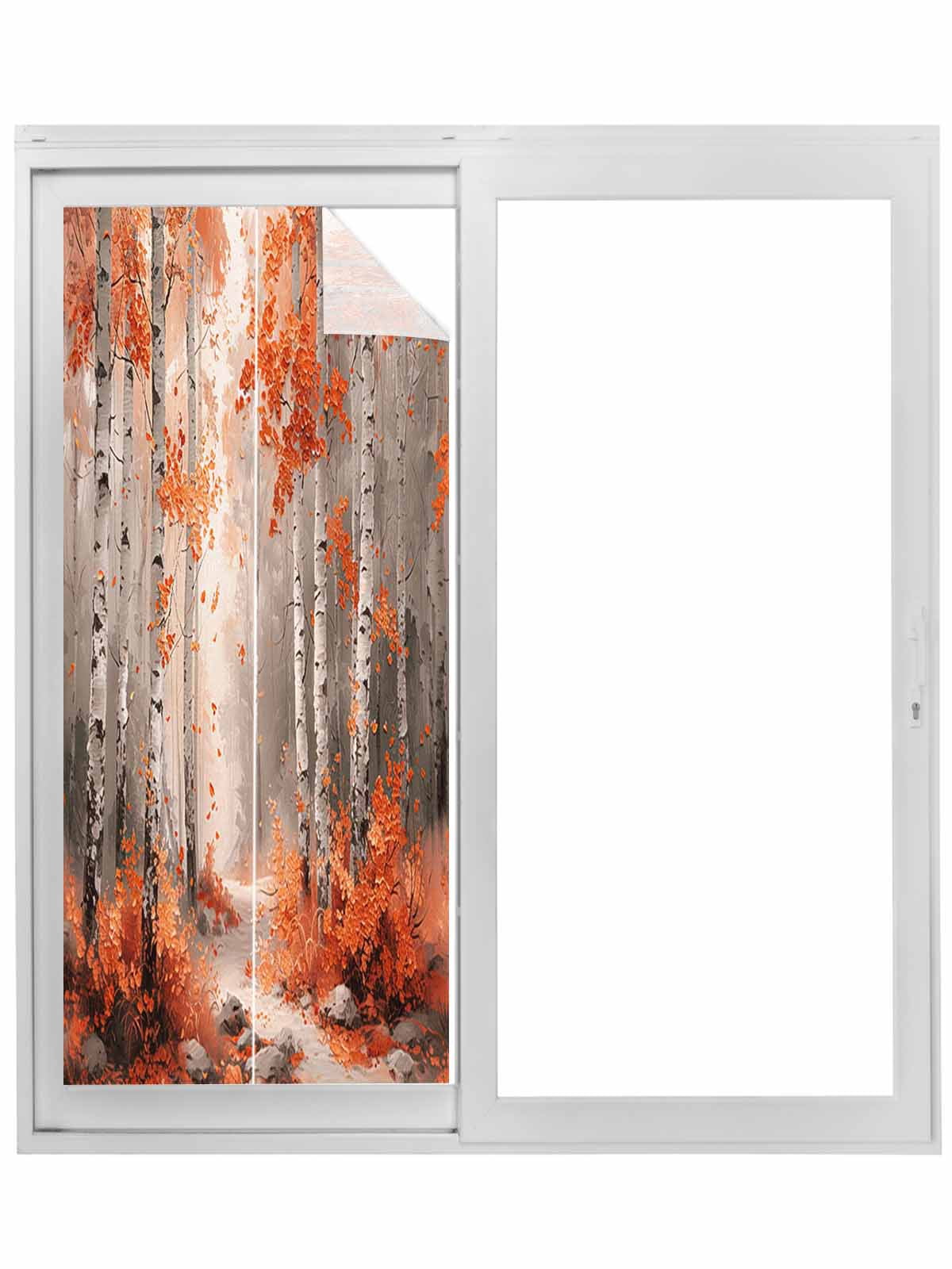 Red Orange Window Privacy Film, Modern Oil Painting Art Forest Static ...