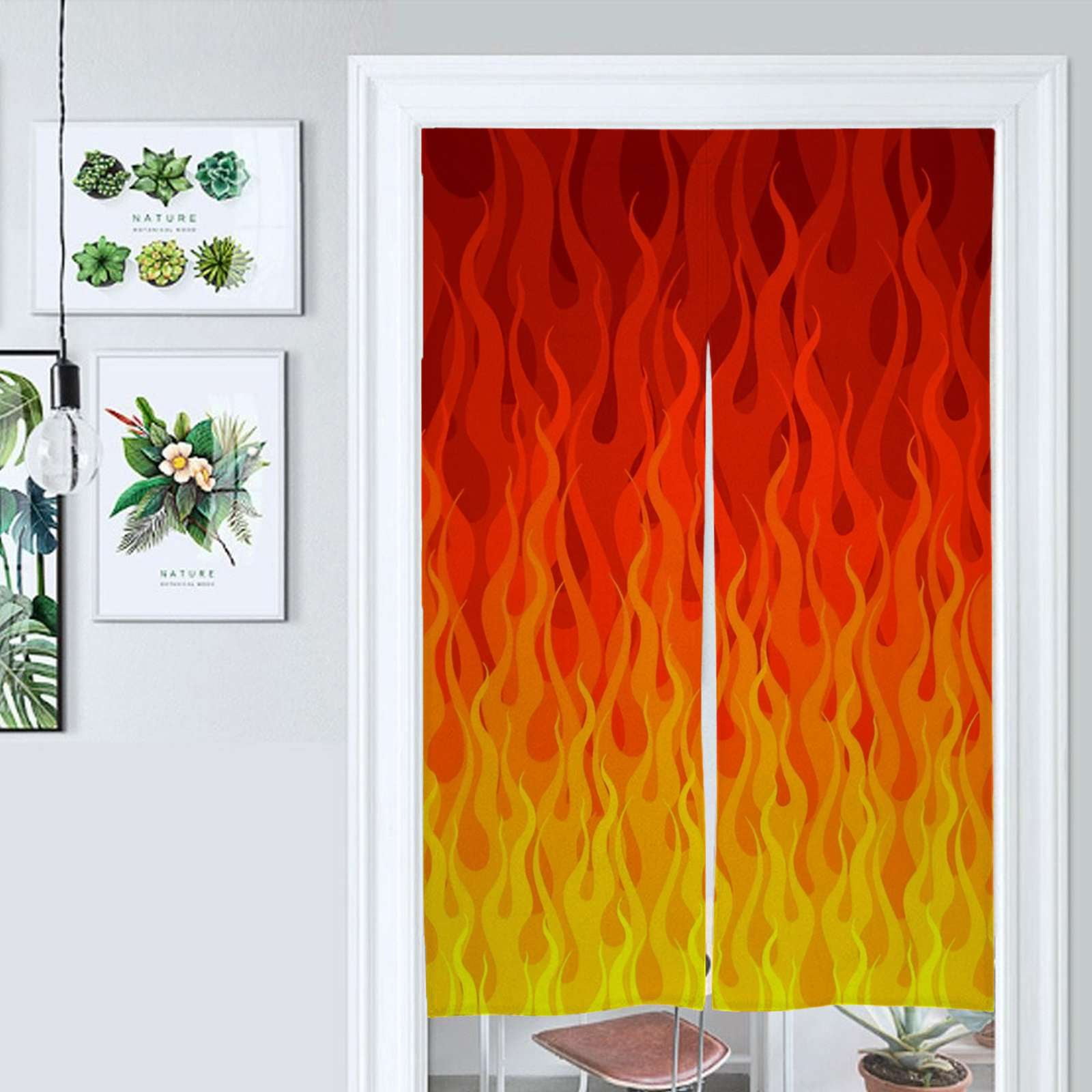 Red Orange Yellow Burning Flames And Fire Door Curtain Nordic Living ...