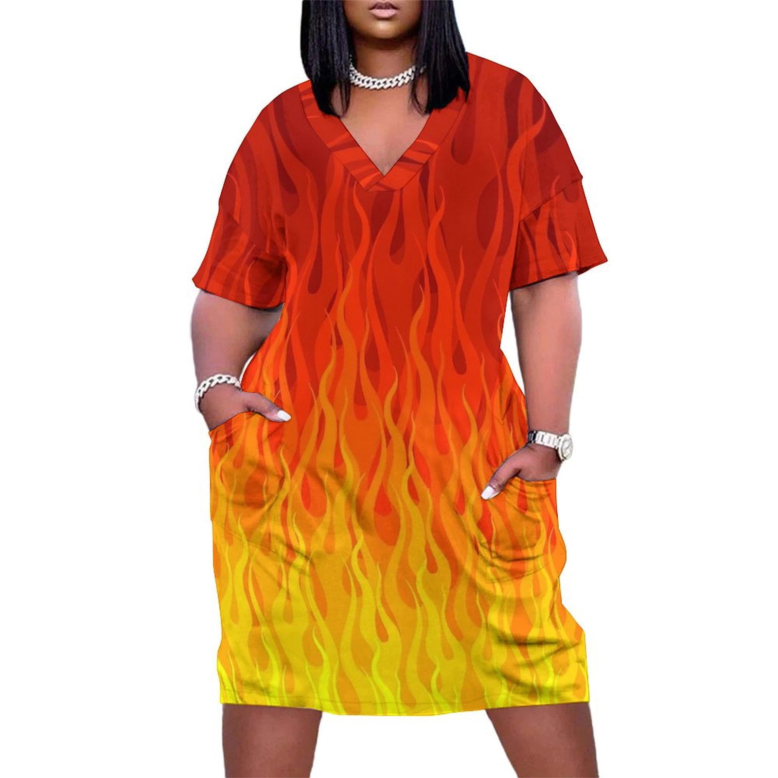 Red Orange Yellow Burning Flames And Fire Summer Dresses for Women Plus ...