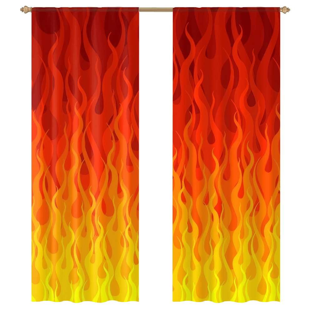 Red Orange Yellow Burning Flames And Fire Tulle Curtains For Living ...
