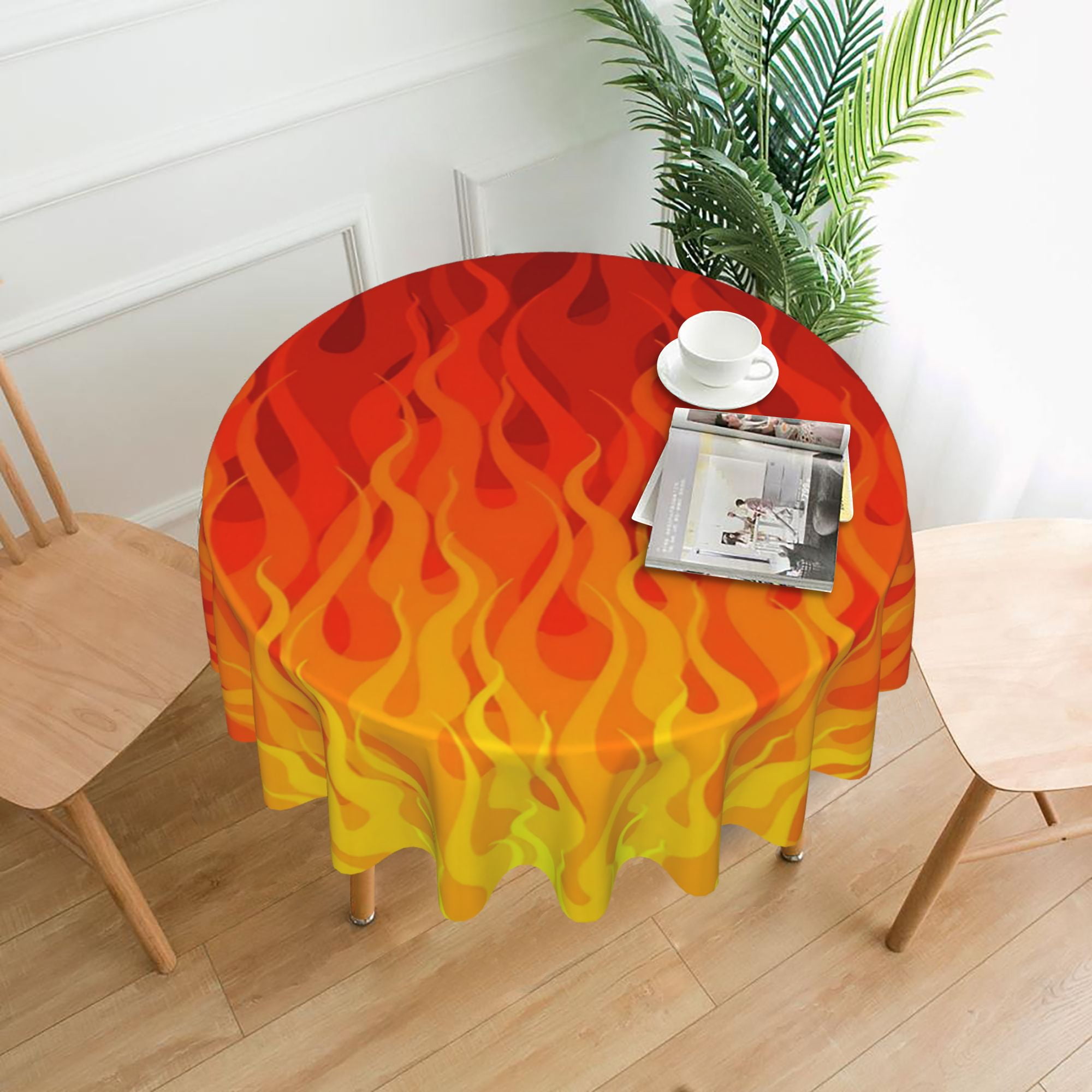 Red Orange Yellow Burning Flames and Fire Polyester Round Tablecloths ...