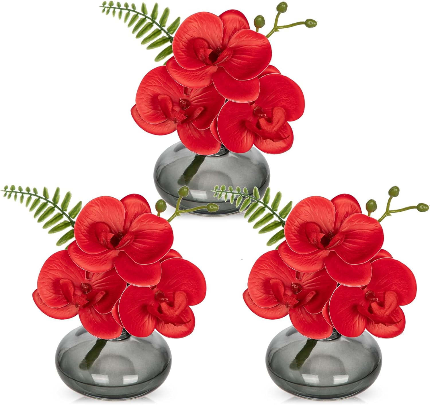 Red Orchids Artificial Flowers Faux Orchids Arrangement in Black Glass ...