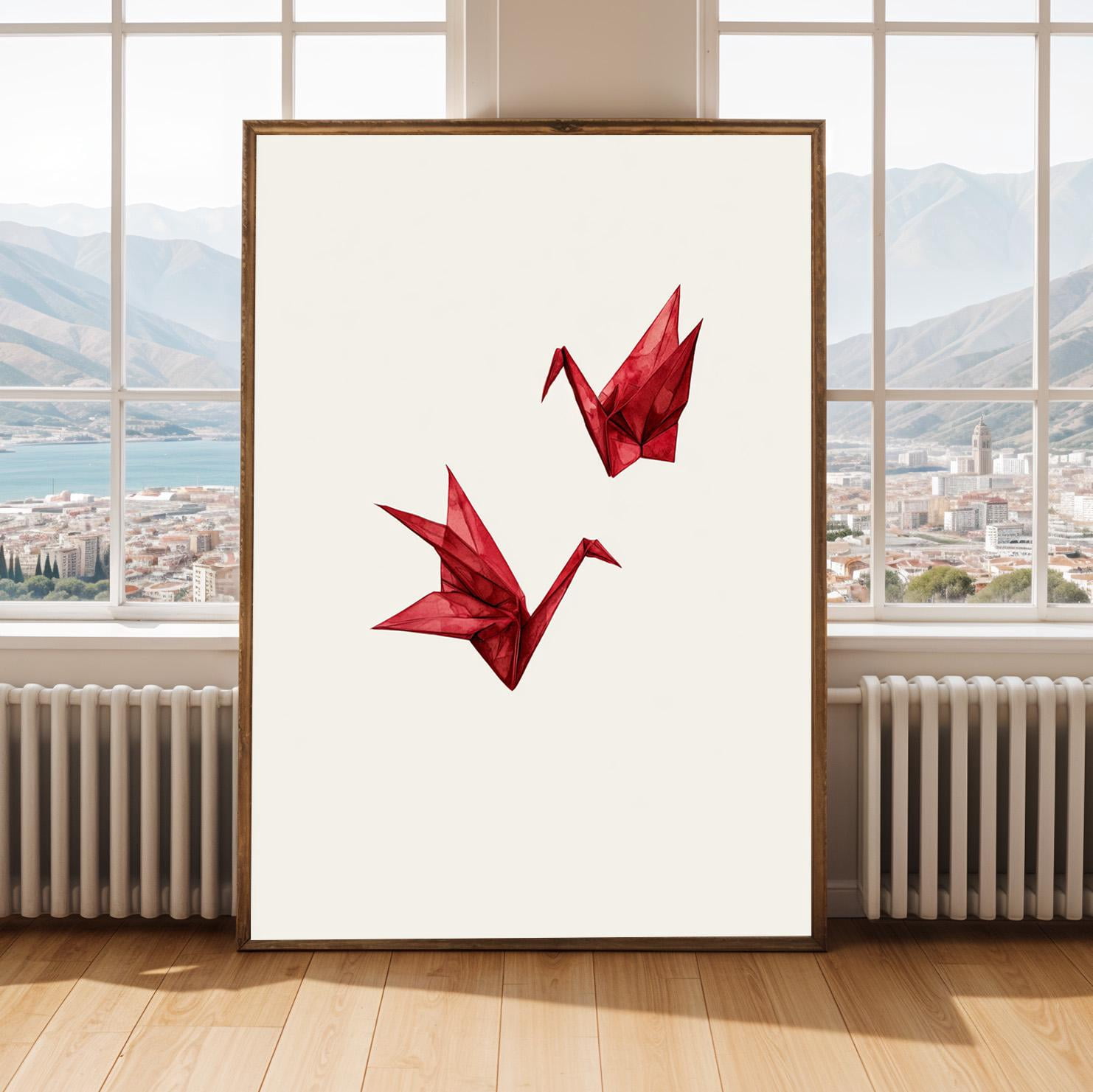 Red Origami Crane Poster Japanese Wall Art Minimalist Bird Print Asian ...