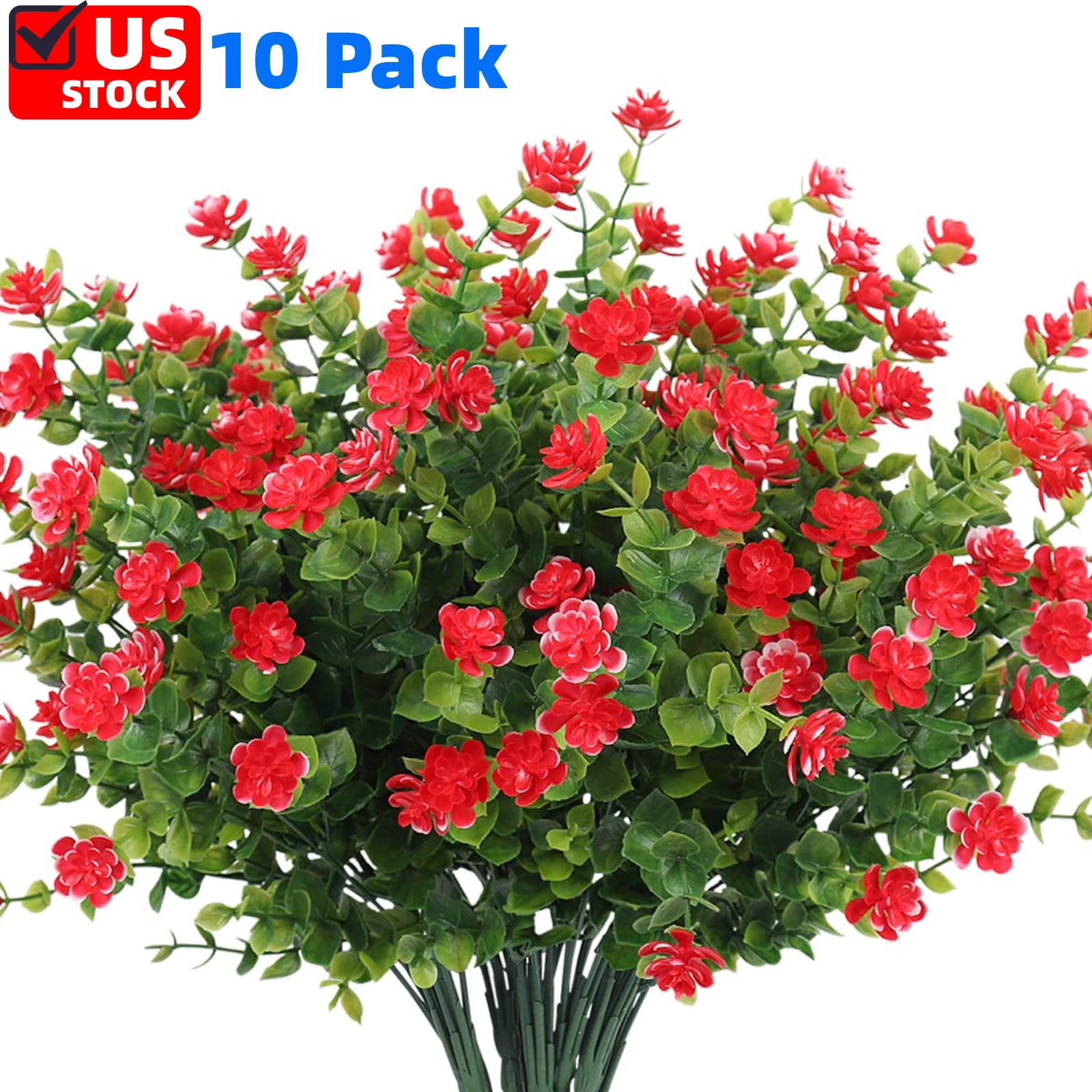 Red Outdoor Faux Plants Fake Stems Plants, Plastic Greenery for Hanging ...
