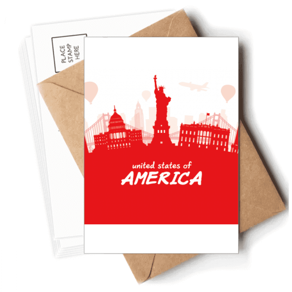 Red Outline Landmark America USA Postcards Envelopes Blank Note Cards ...