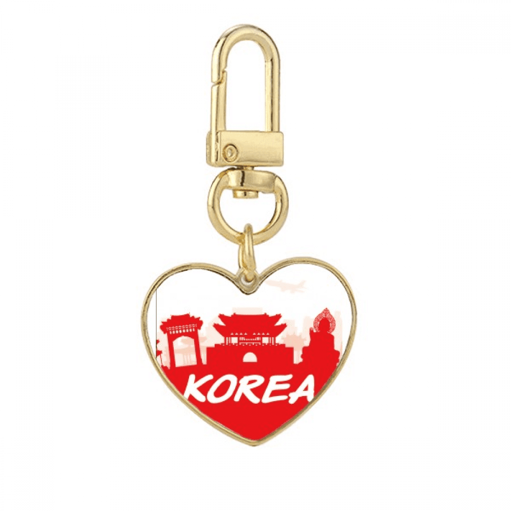Red Outline Landmark Korea Gold Heart Keychain Metal Keyring Holder ...