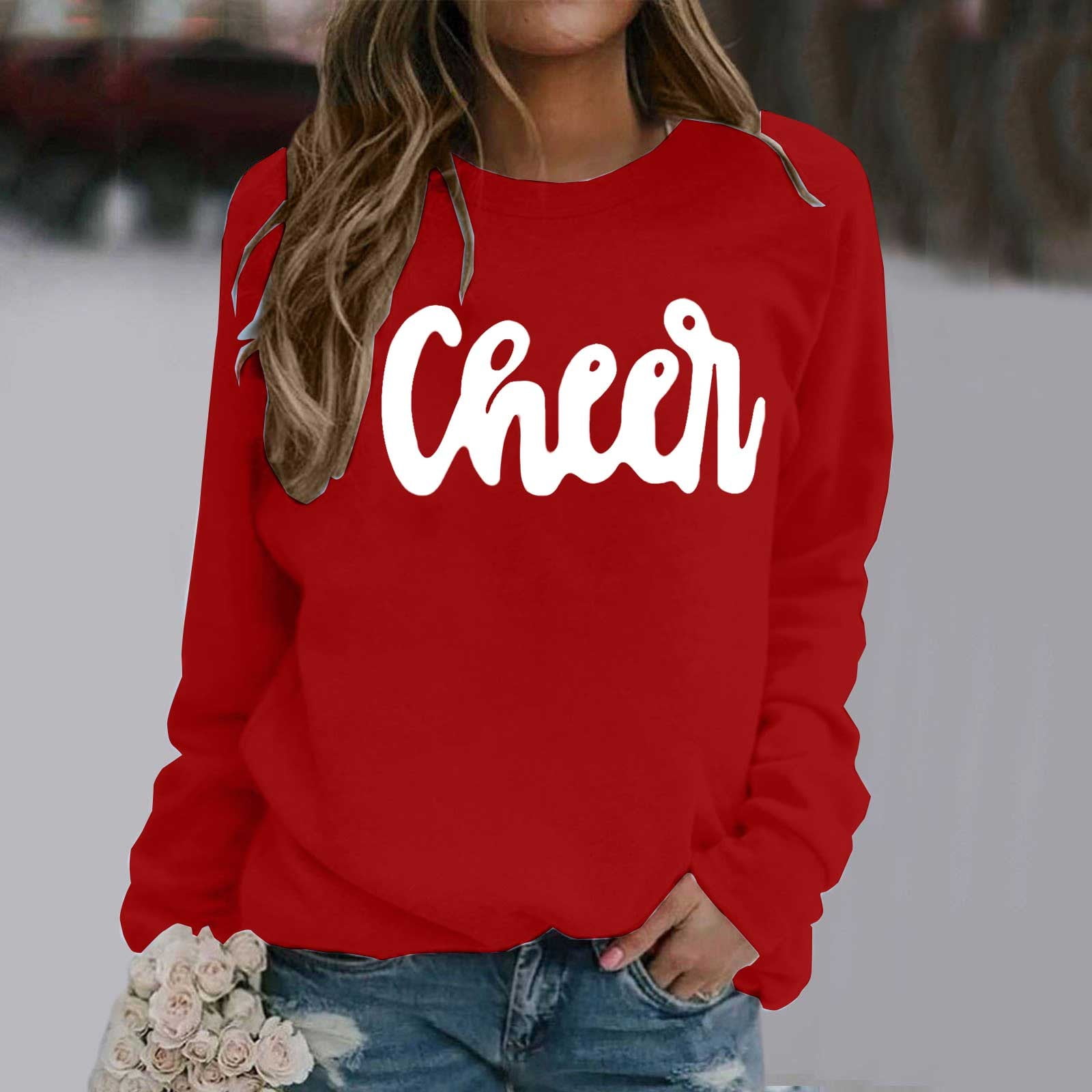Red Oversized Sweatshirts for Women Cheer Shirt Football Mom Sweatshirt ...