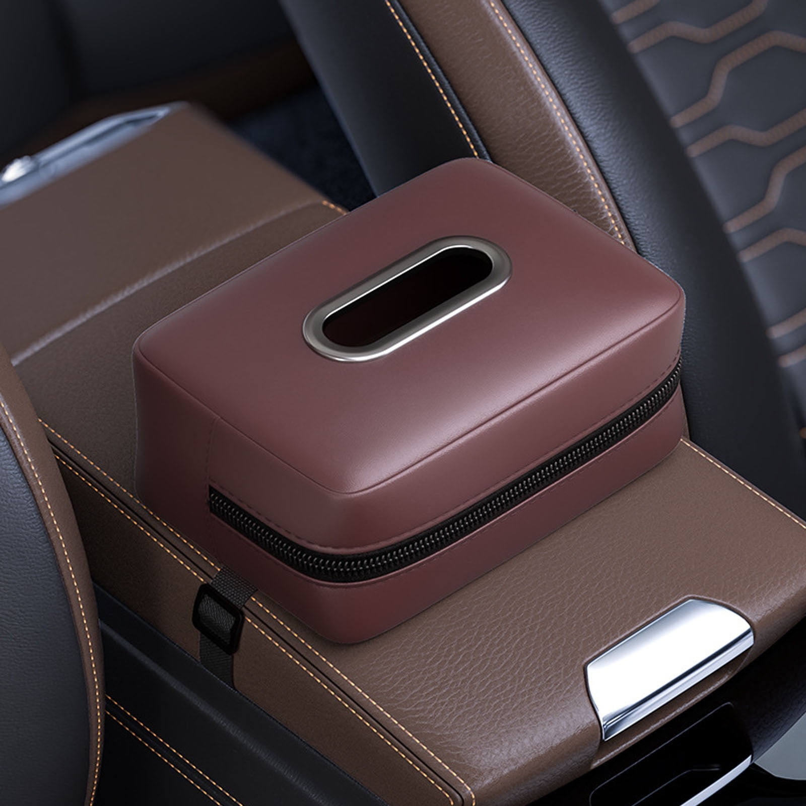 Red PU Leather Car Tissue Box with Leather Strap | 18x15x7.5cm Top ...