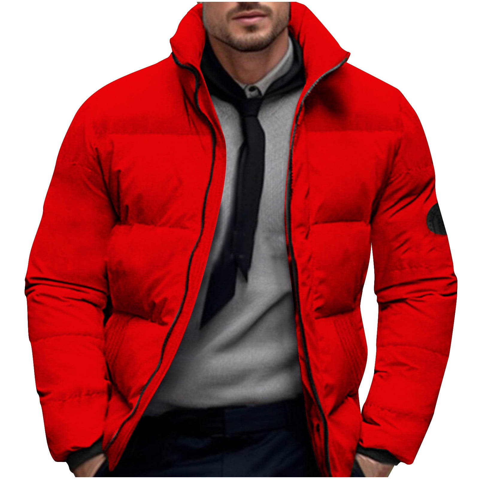 Red Padded Jacket for Mens Fall Winter Long Sleeve Brunch Ripped ...