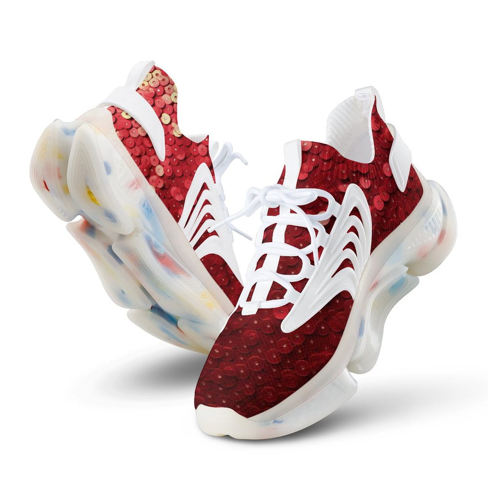 Red Paillette Sequin Pattern Walking Shoes for Men Woman Lightweight ...