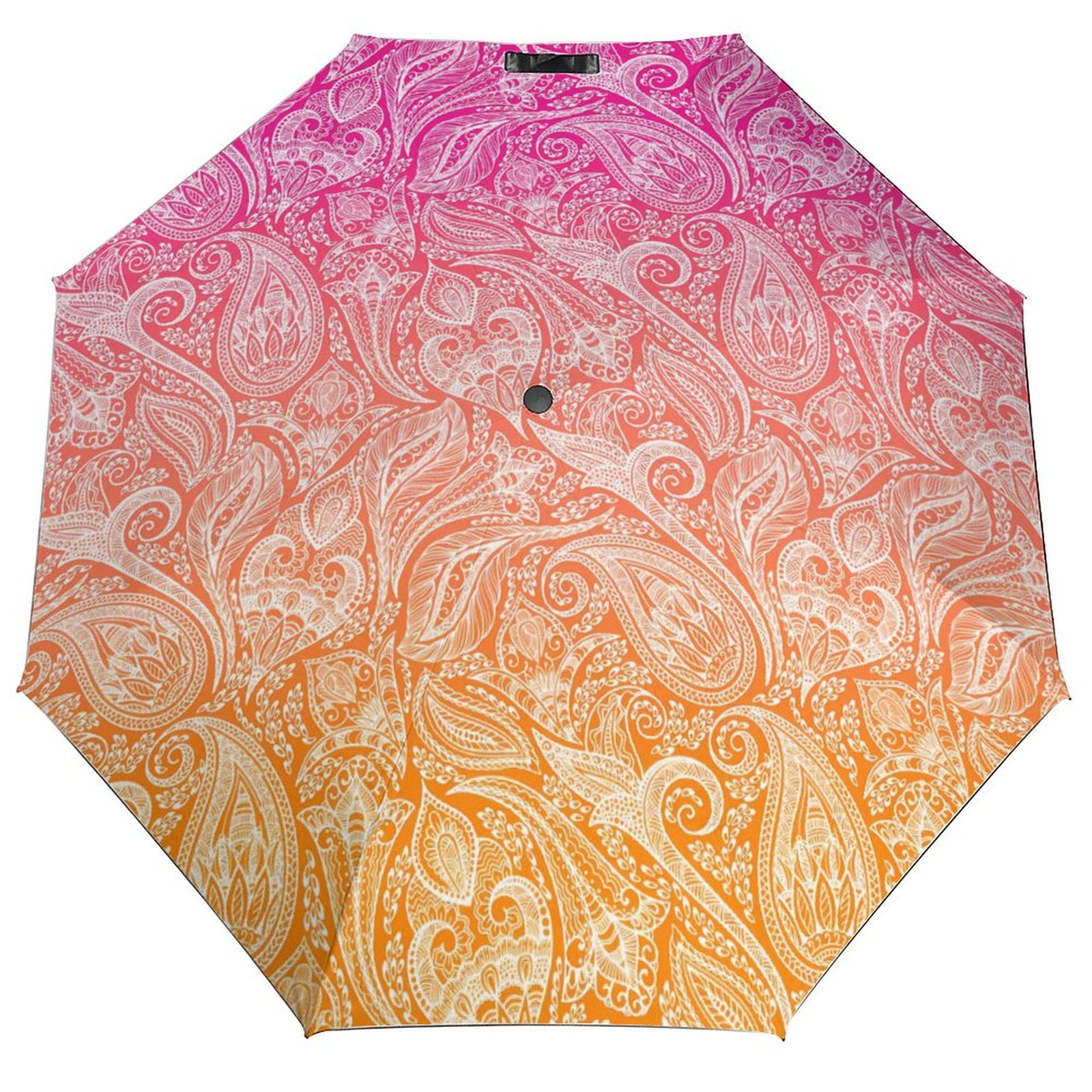Red Paisley 3 Fold Auto Umbrella Retro Print Portable Umbrella Wind ...