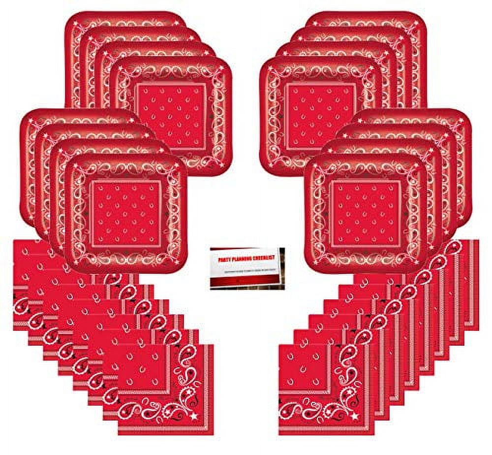 Red Paisley Bandana Birthday Party Supplies Bundle Pack for 16 Guests ...