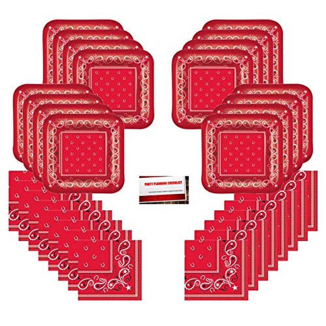 Red Paisley Bandana Birthday Party Supplies Bundle Pack for 16 Guests ...