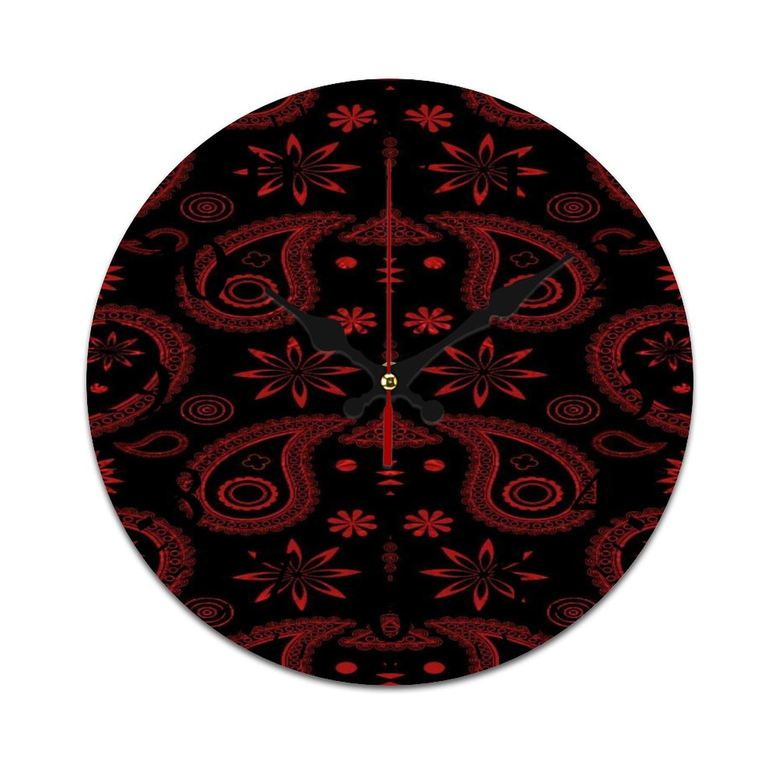 Red Paisley Bandana Pattern Wall Clock Modern Design Clocks Wall ...