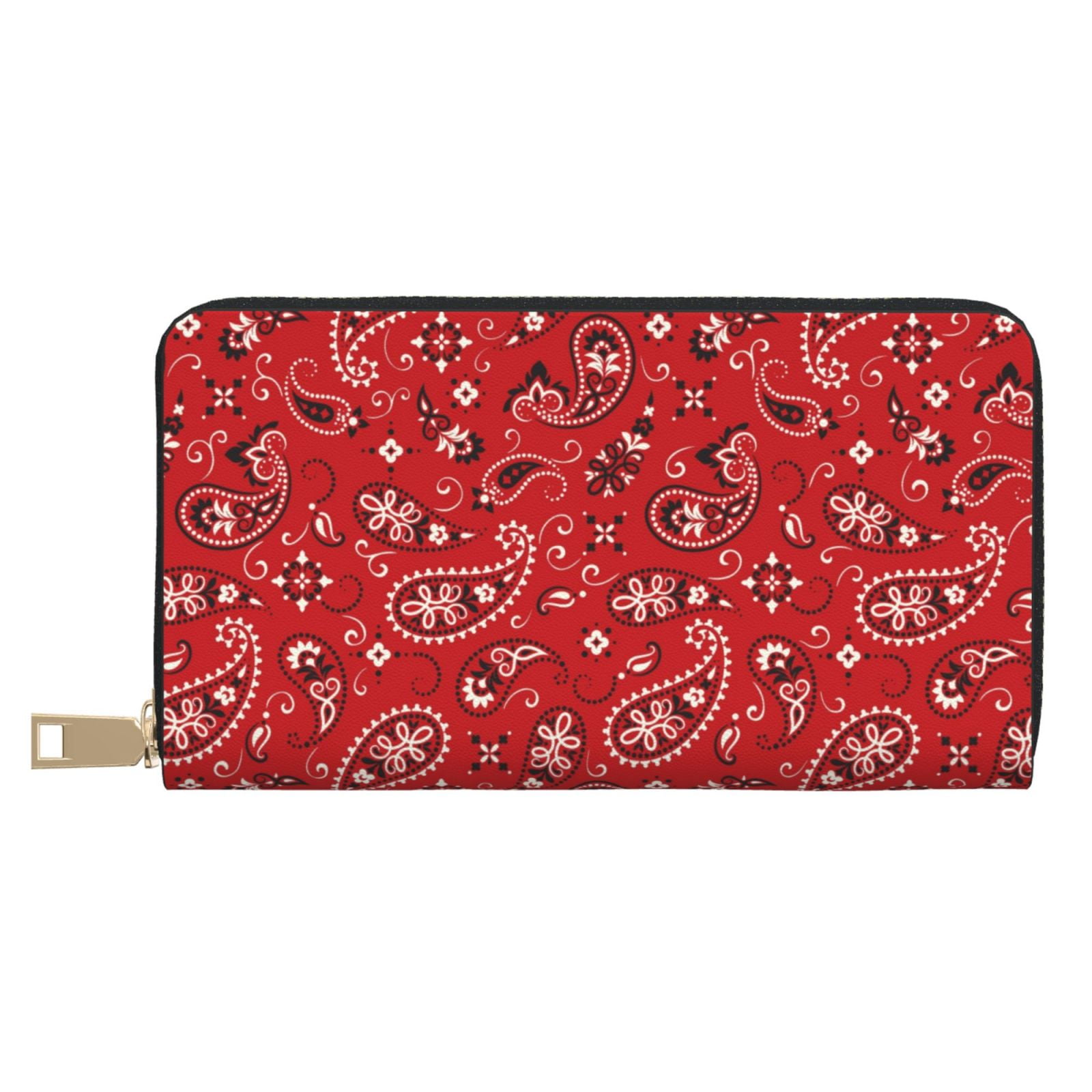 Red Paisley Floral Wallet Women, Leather Bifold Multi Card Wallet ...