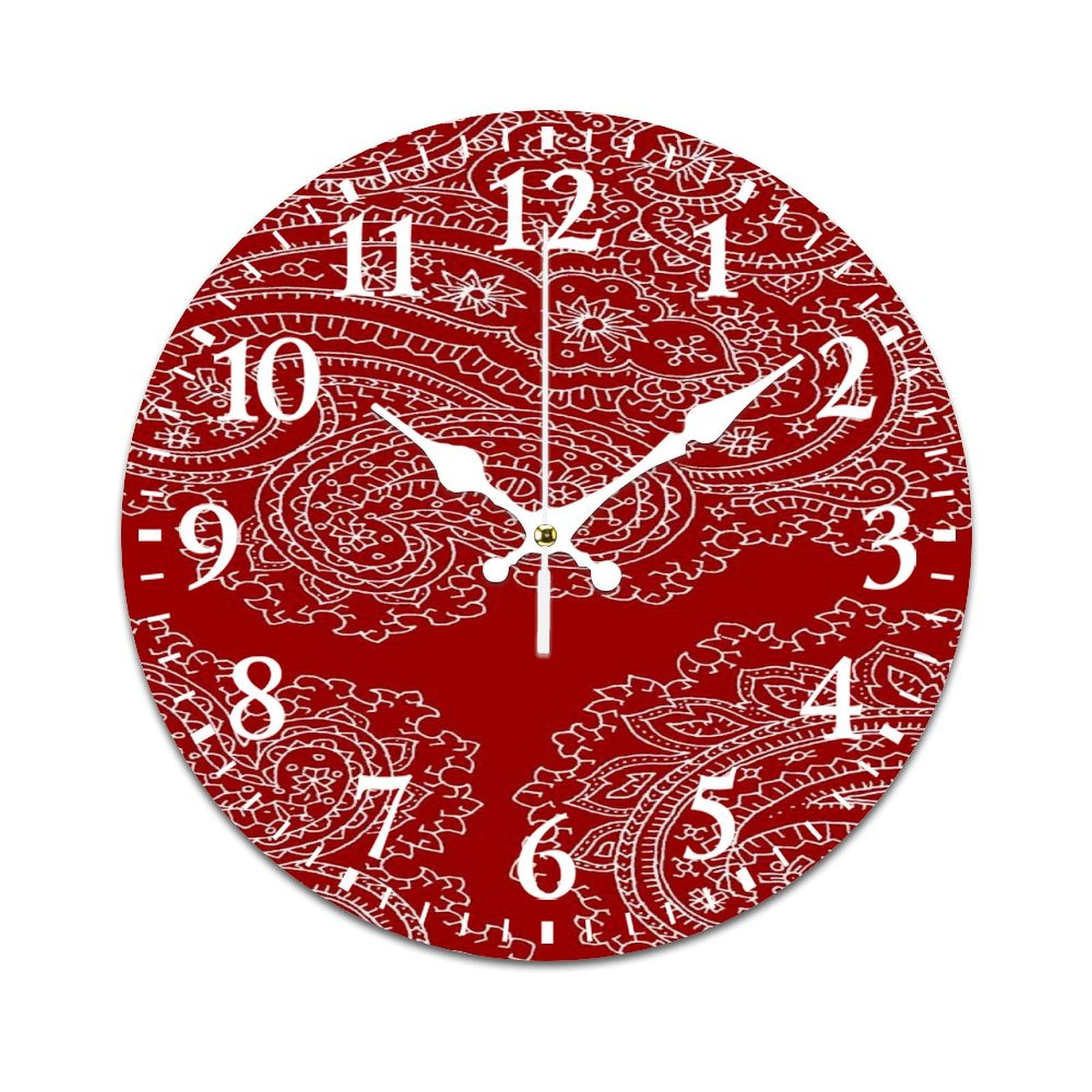 Red Paisley Pattern Wall Clock Modern Design Clocks Wall Hanging Home ...