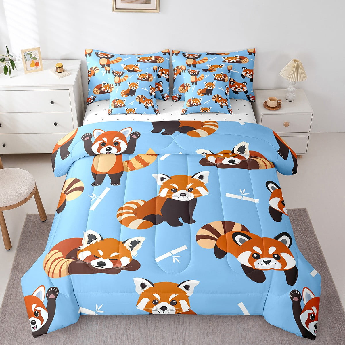 Red Panda 7 Piece Bed in a Bag Full Size,Kawaii Safari Animal Bedding ...