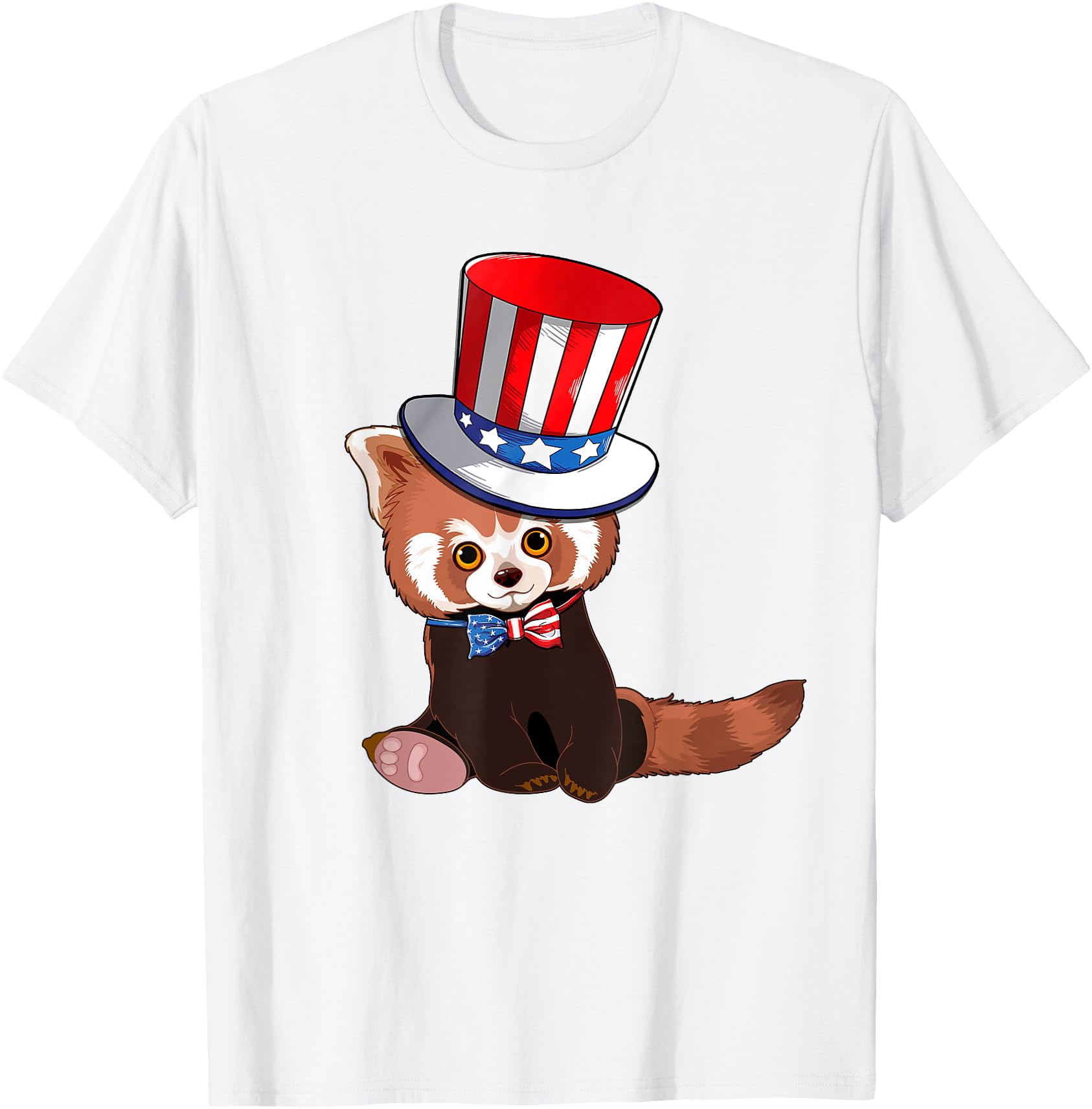 Red Panda American Flag Hat Patriotic 4th Of July Shirt T-Shirt , White ...