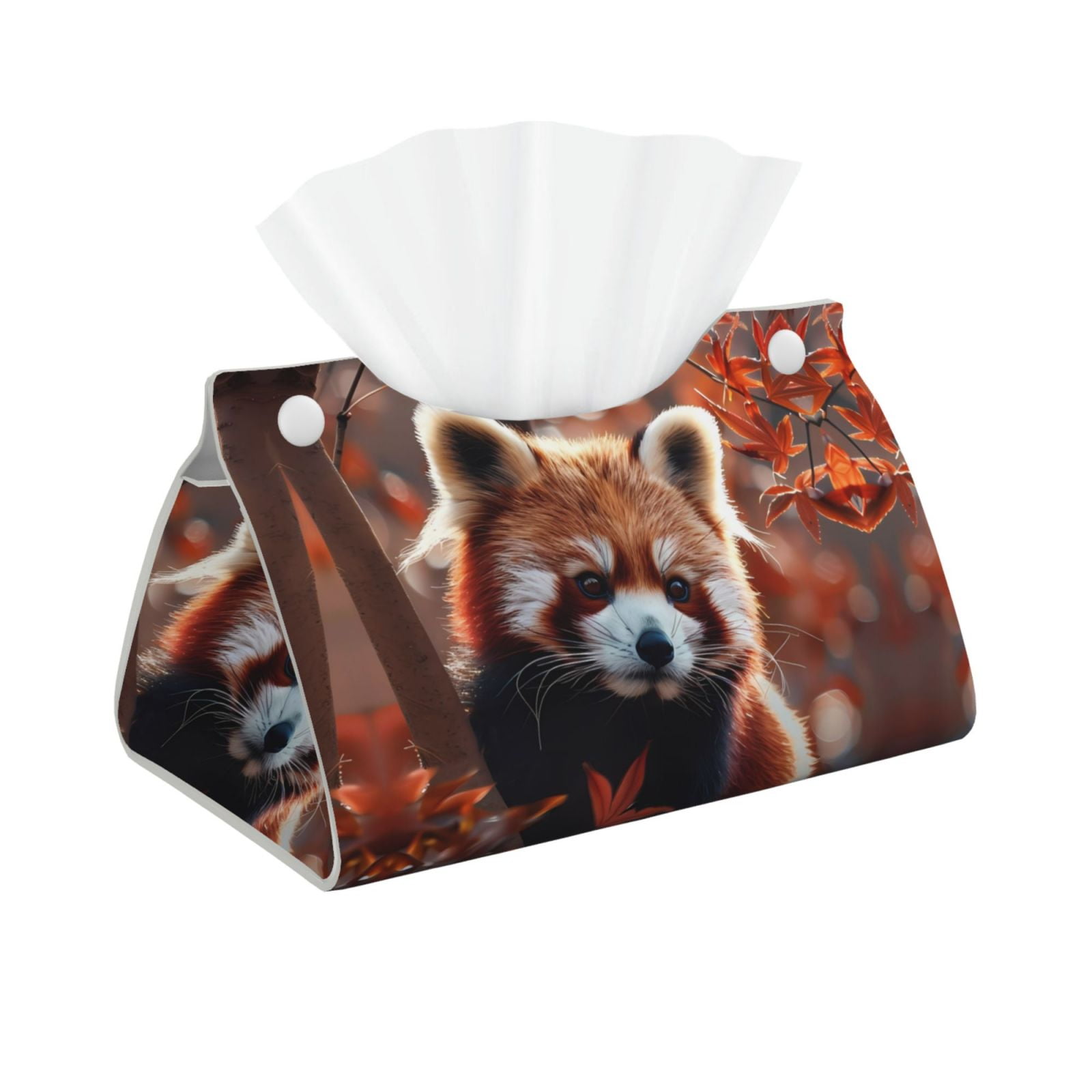 Red Panda Autumn Branches Leather Tissue Box Cover - Long PVC Tissue ...
