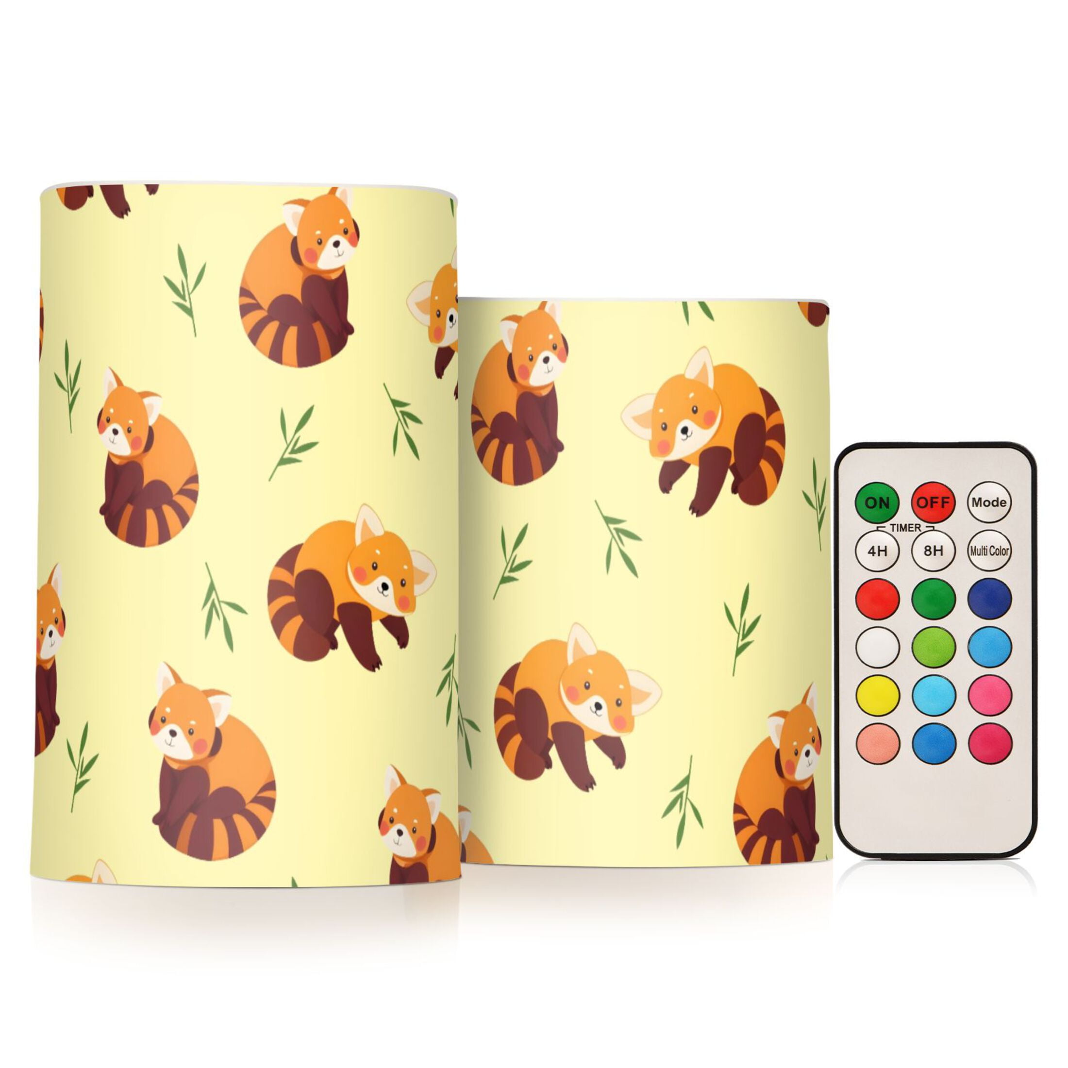 Red Panda Bamboo Leaves Pattern Flameless LED Candle Set with Remote ...