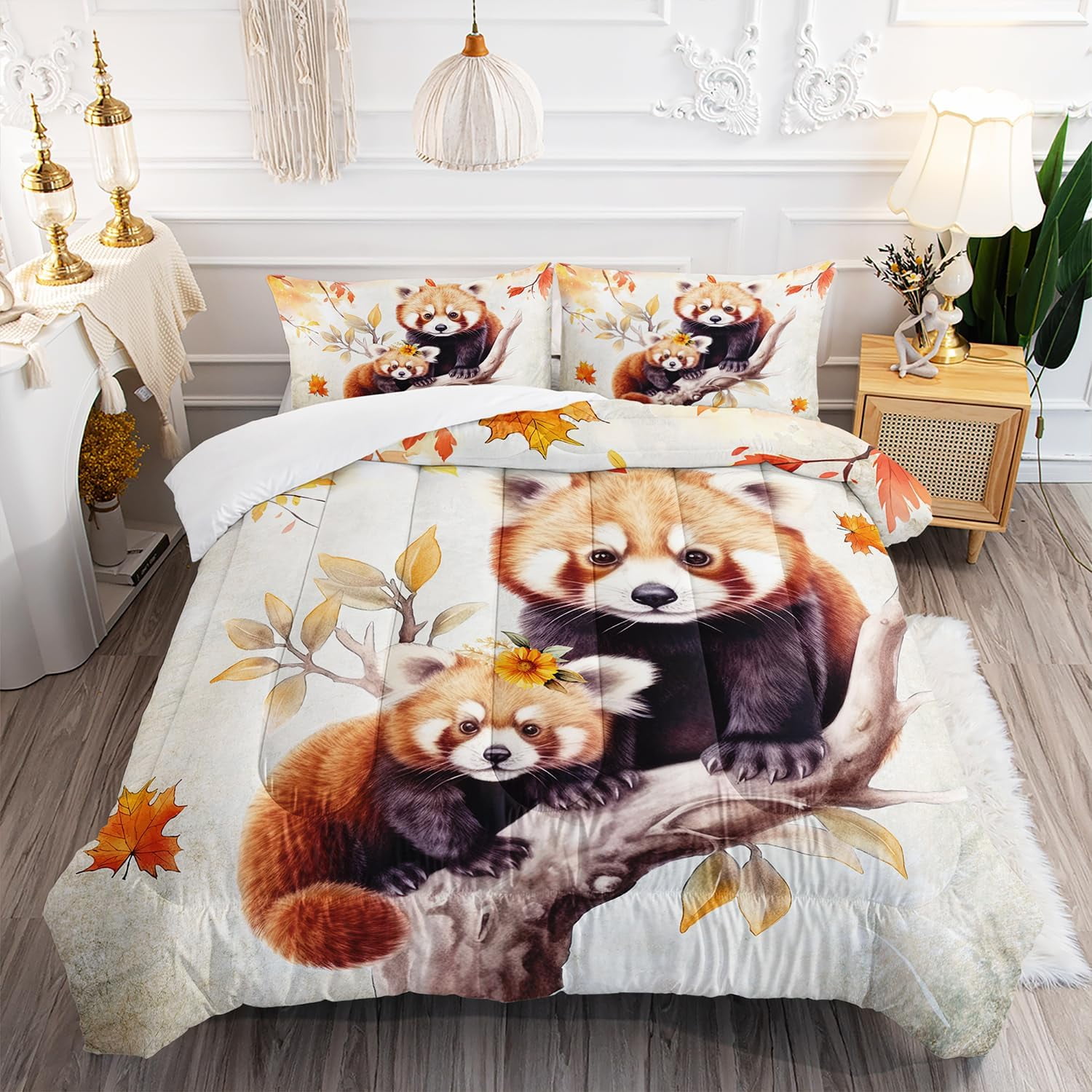 Red Panda Comforter Set Queen Size - Cute Animal Printed Bedding Set ...