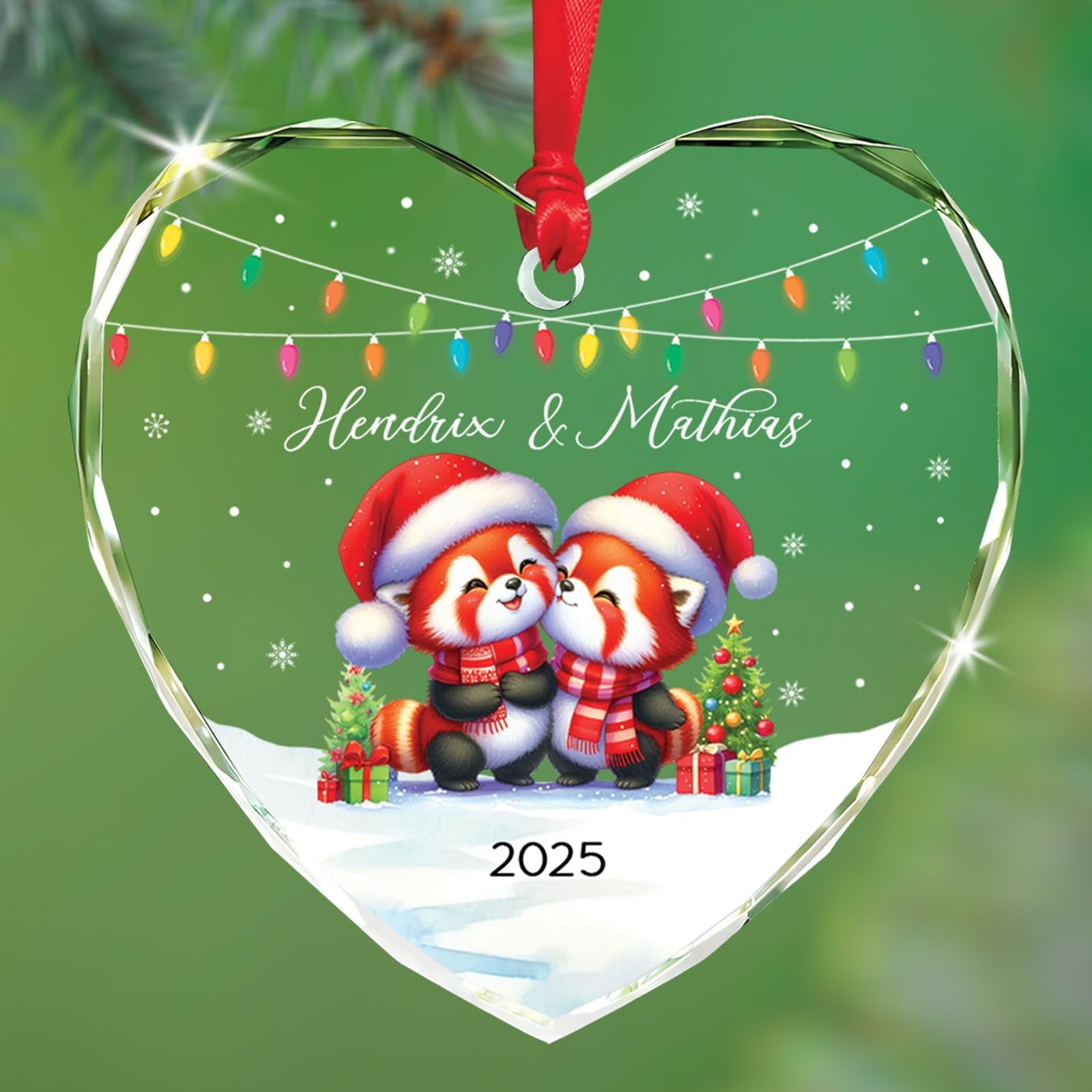 Red Panda Couple Glass Ornament Gifts for Husband Wife, Personalized ...
