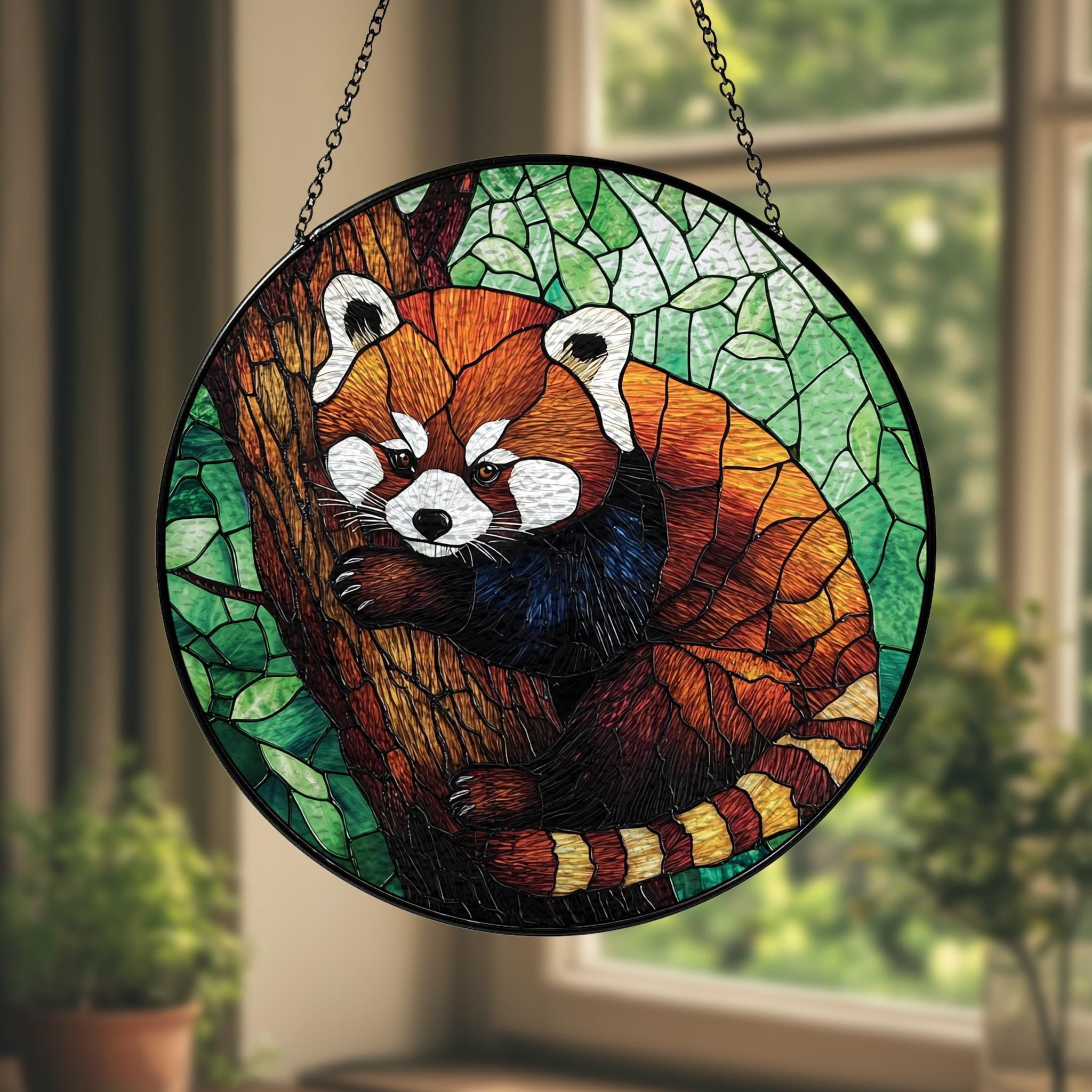 Red Panda Faux Stained Glass Suncatcher, Handmade Animal Hanging Art ...