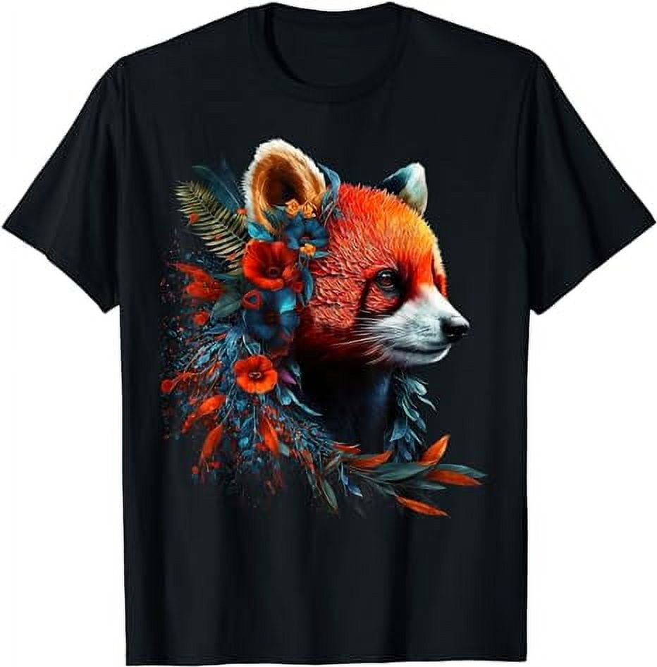 Red Panda Flowers Art Animals Artwork T-Shirt Black oversized T-shirt ...