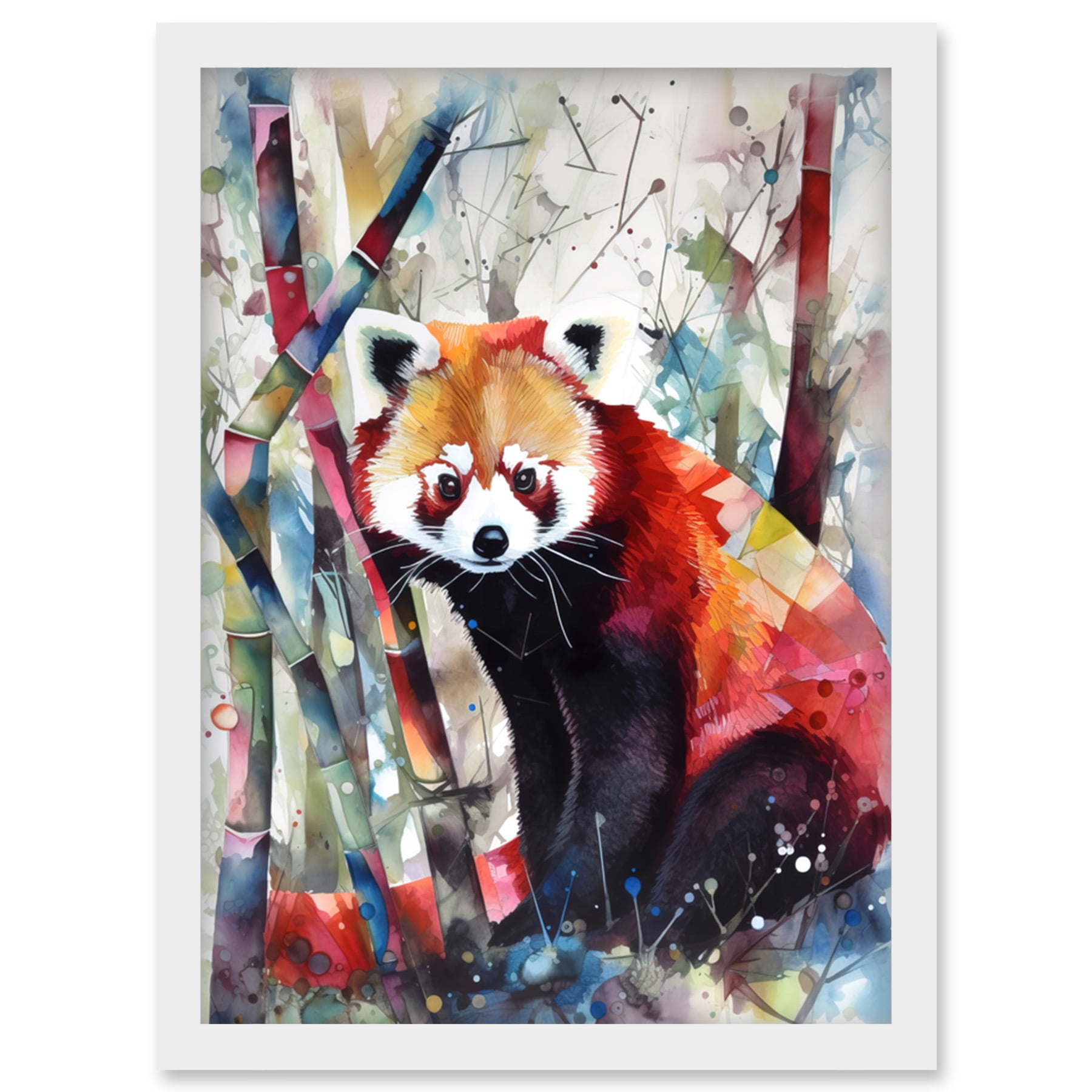 Red Panda In Bamboo Forest Folk Art Artwork Framed Wall Art Print A4 ...