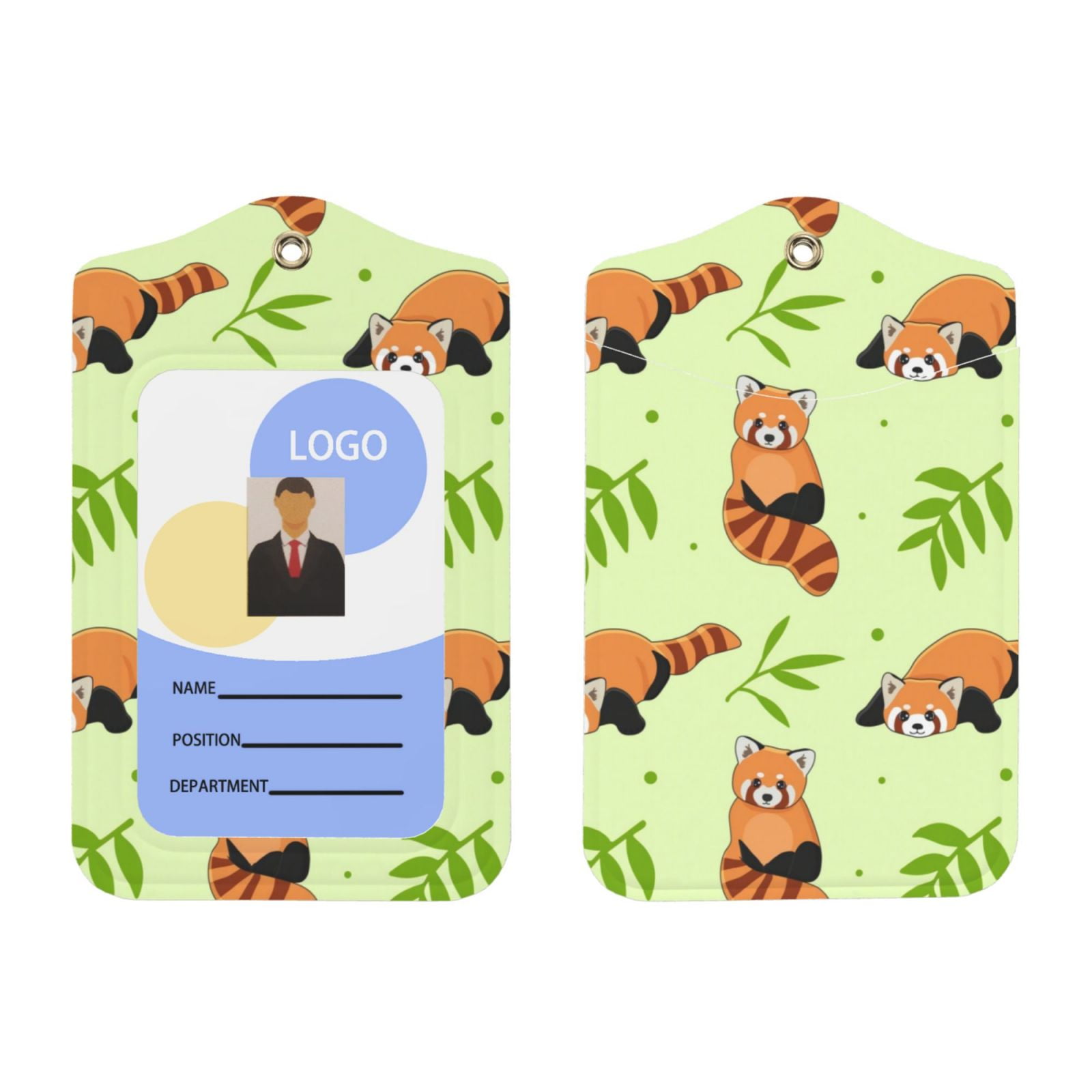 Red Panda Leave Tree Id Card Badge Leather Holder Case Protector For ...