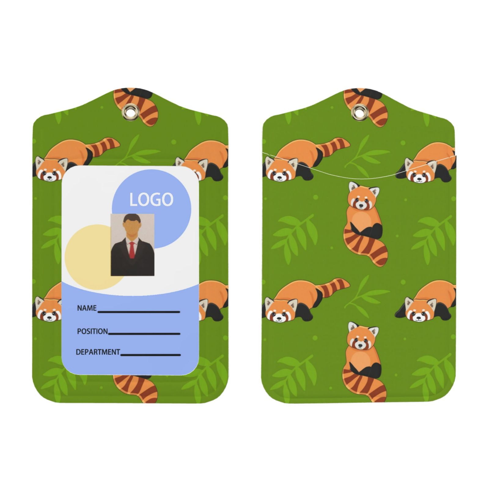 Red Panda Leave Tree Id Card Badge Leather Holder Case Protector For ...