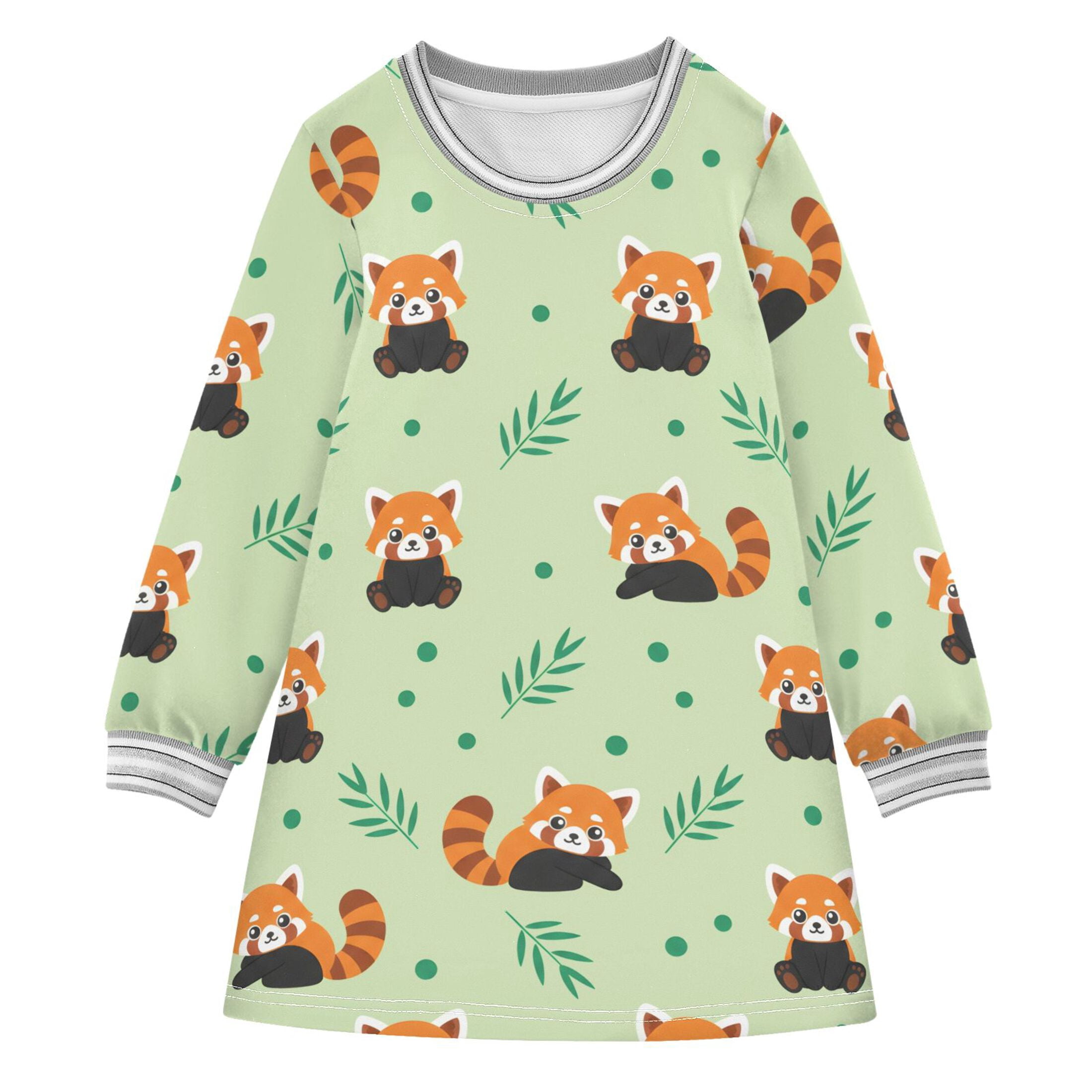 Red Panda Leaves Pattern Girls'long-sleeved dress Thickened A-dress ...