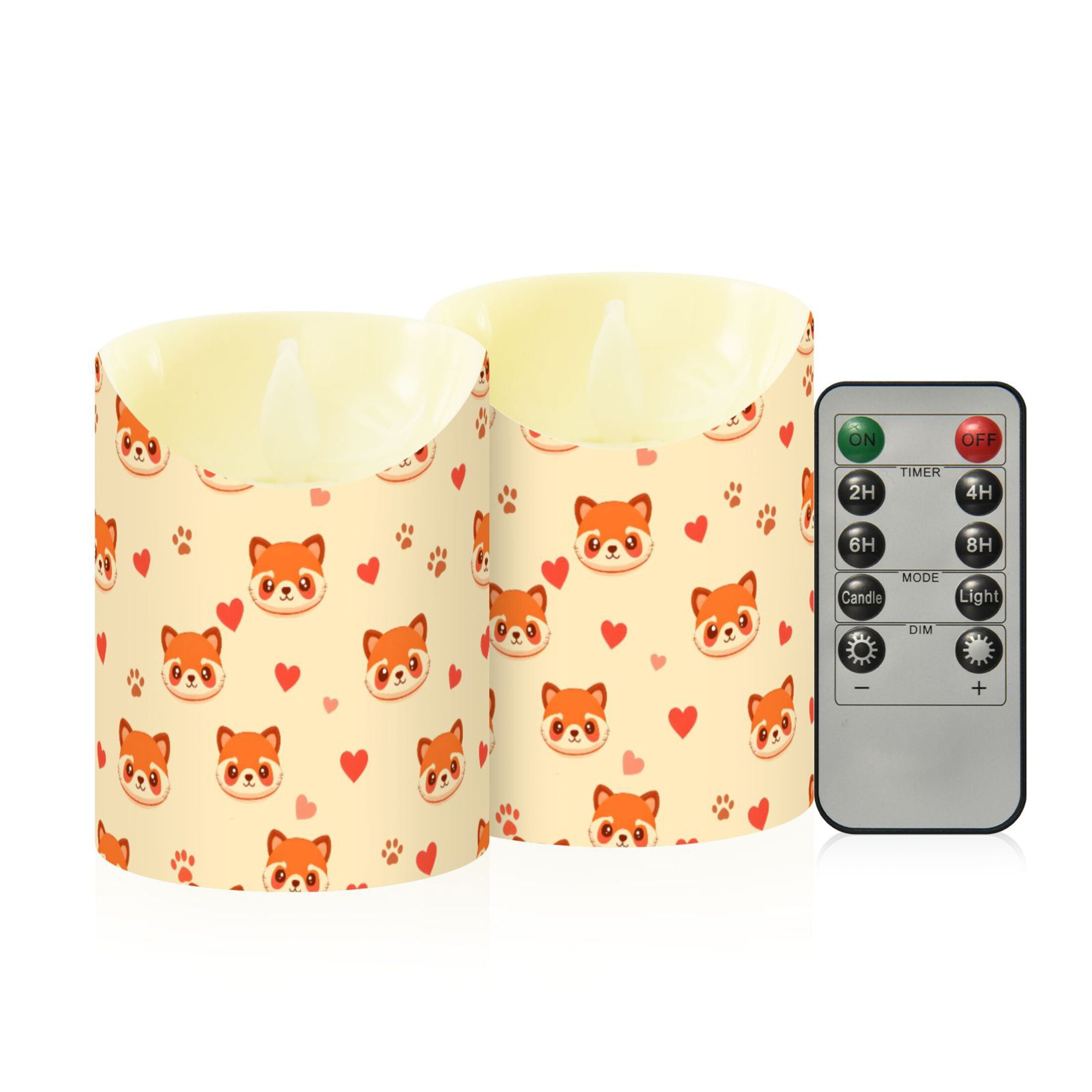 Red Panda Pattern Flameless Candles 2 PCS with Remote Realistic Moving ...