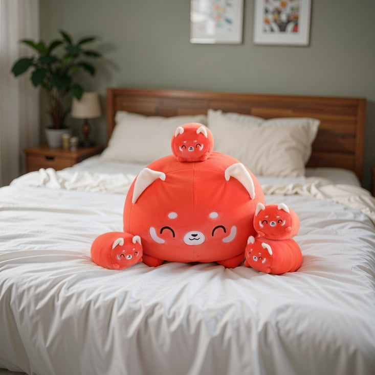 Red Panda Plush Toy Set: Festive Red - colored Parent and boy Red ...