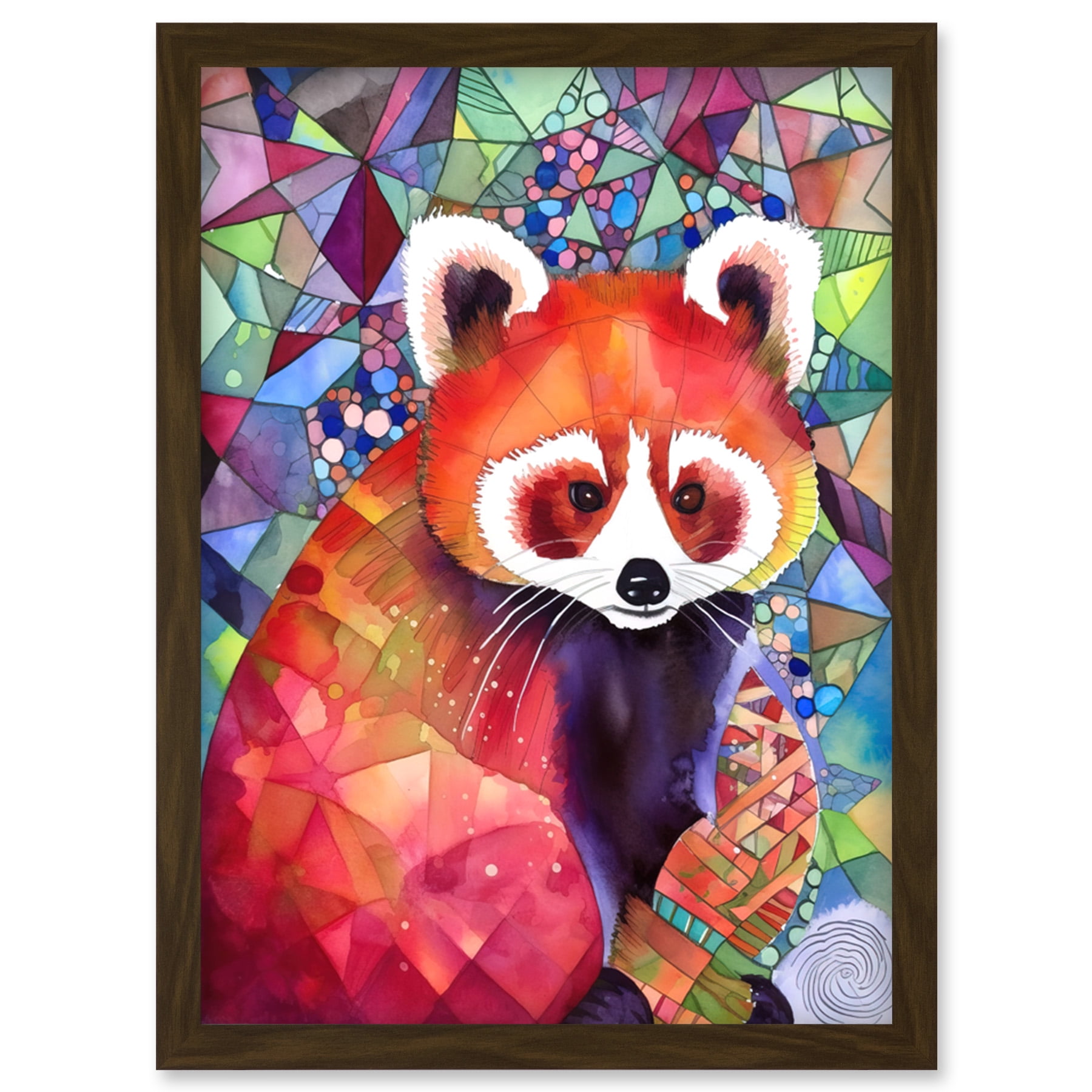 Red Panda Polygon Pattern Folk Art Artwork Framed Wall Art Print A4 - Walmart.com