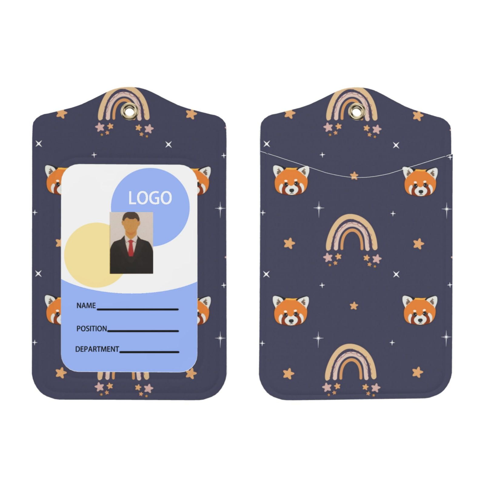 Red Panda Raonbow Pattern Id Card Badge Leather Holder Case Protector ...