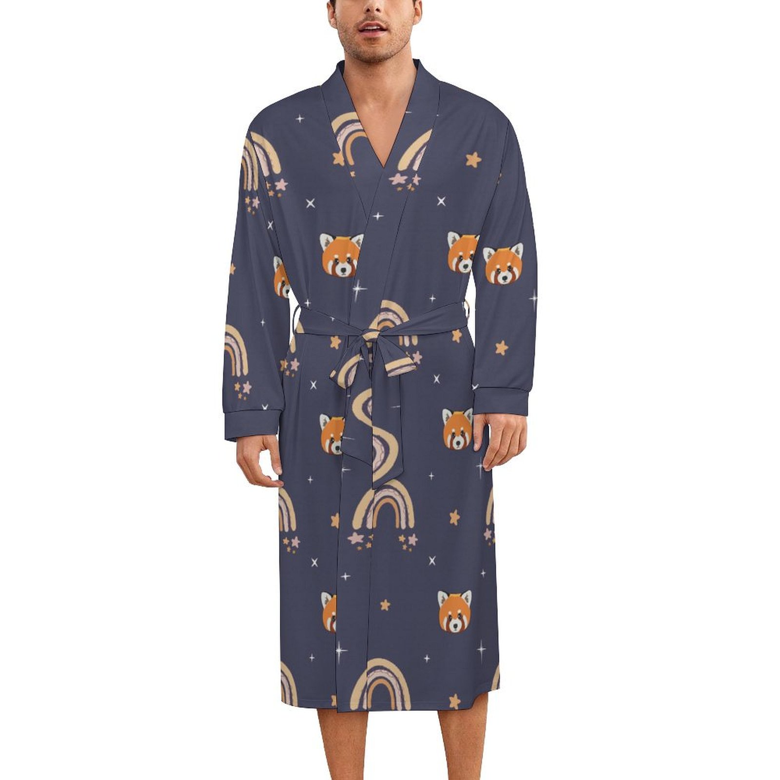 Red Panda Raonbow Pattern Pajama Bathrobe SleepwearKnee Funny Shawl ...