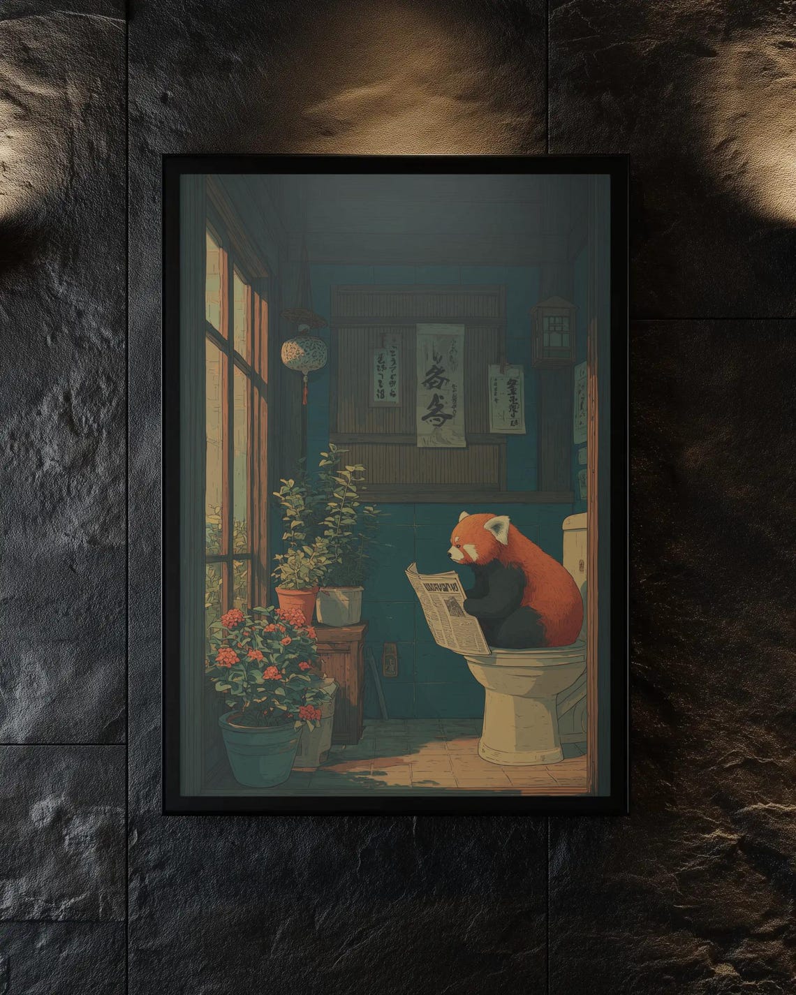 Red Panda Reading Newspaper On Tet Print | Vintage Japanese Wall Art ...
