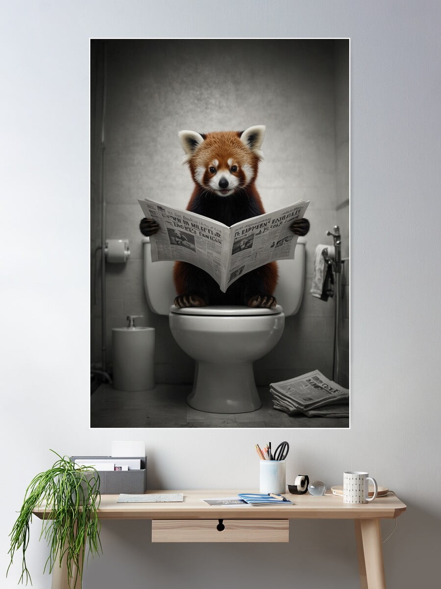 Red Panda Reading On The Throne Â€“ Funny Bathroom Art Poster Wall Art ...