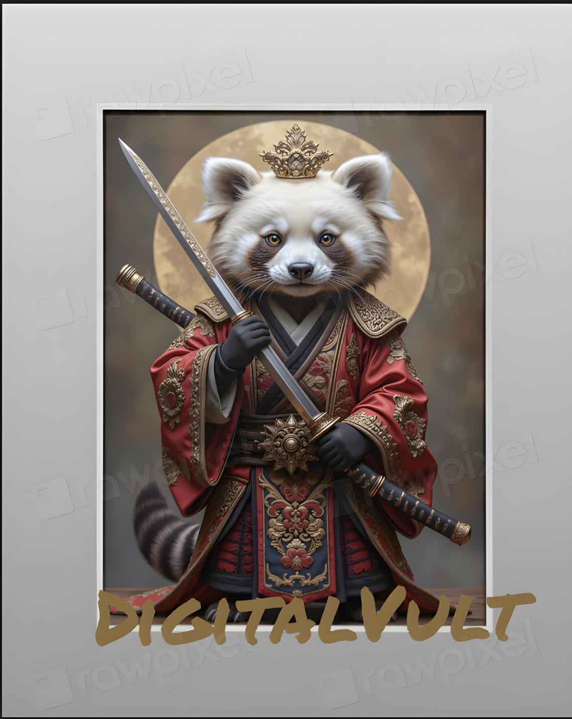Red Panda Samurai Wall Art, Adorable Animal Decor, Silly Animal Art ...