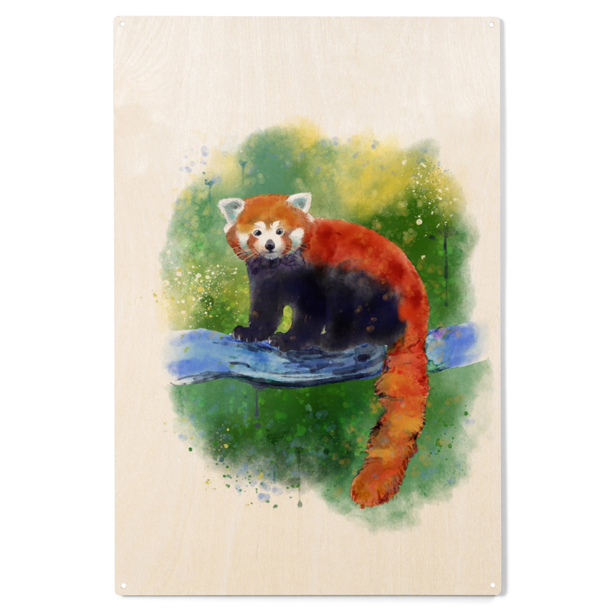 Red Panda, Watercolor Birch Wood Wall Sign (10x15 Rustic Home Decor ...