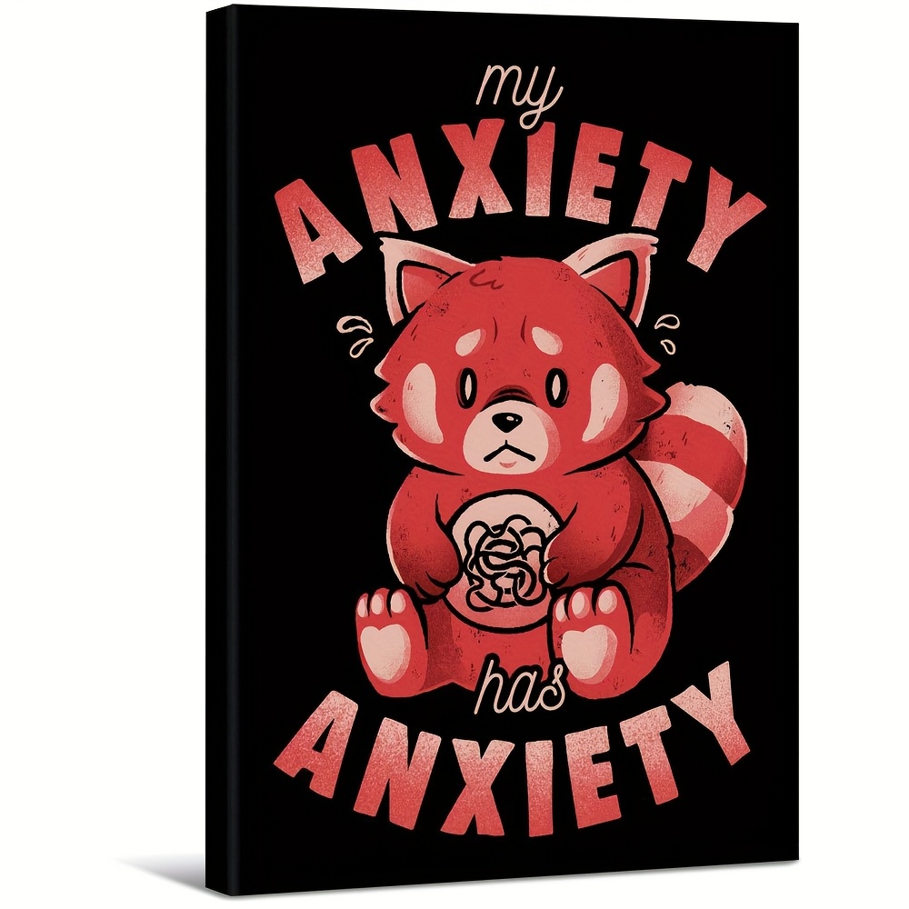 Red Panda With Anxiety Message Large Wooden Framed Wall Art Home Decor ...