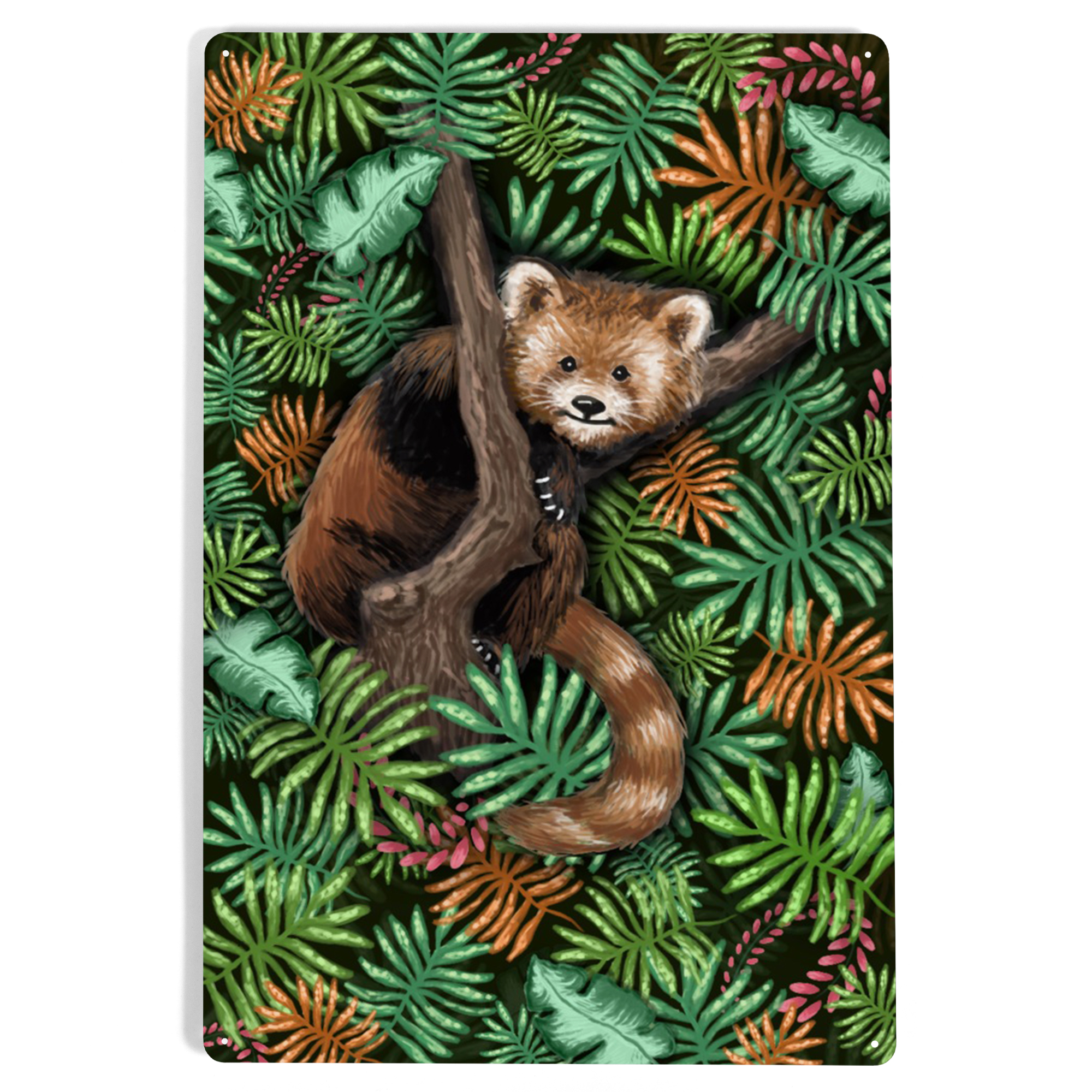 Red Panda and Jungle Foliage (12x18 Aluminum Art, Indoor Outdoor Metal ...