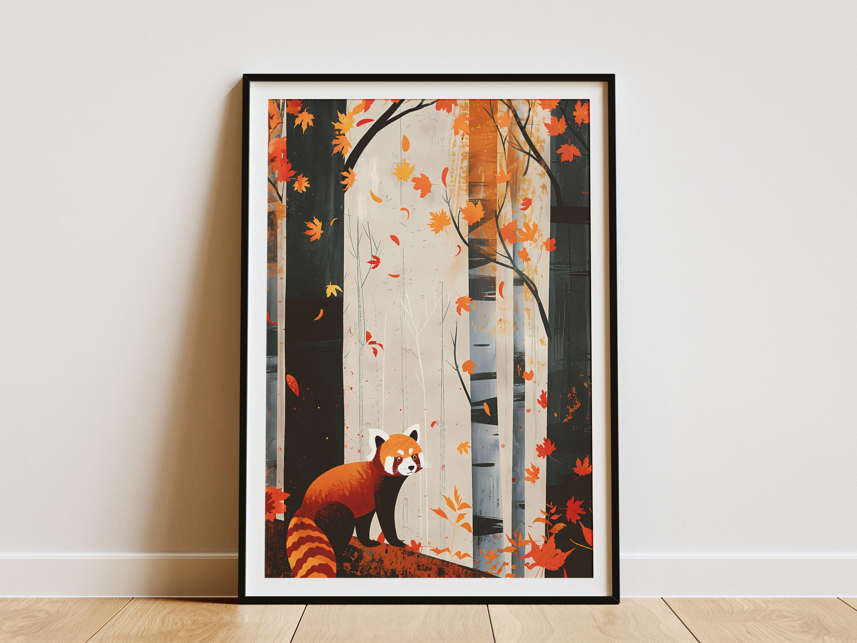 Red Panda in Autumn Forest Poster Minimalist Art Print Animal Wall ...